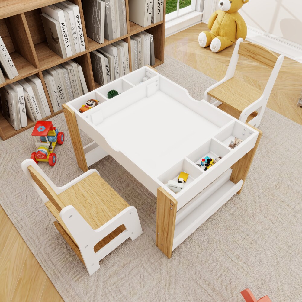 REIBII 3 in 1 Kids Wood Table and Chairs Children Activity Table ...