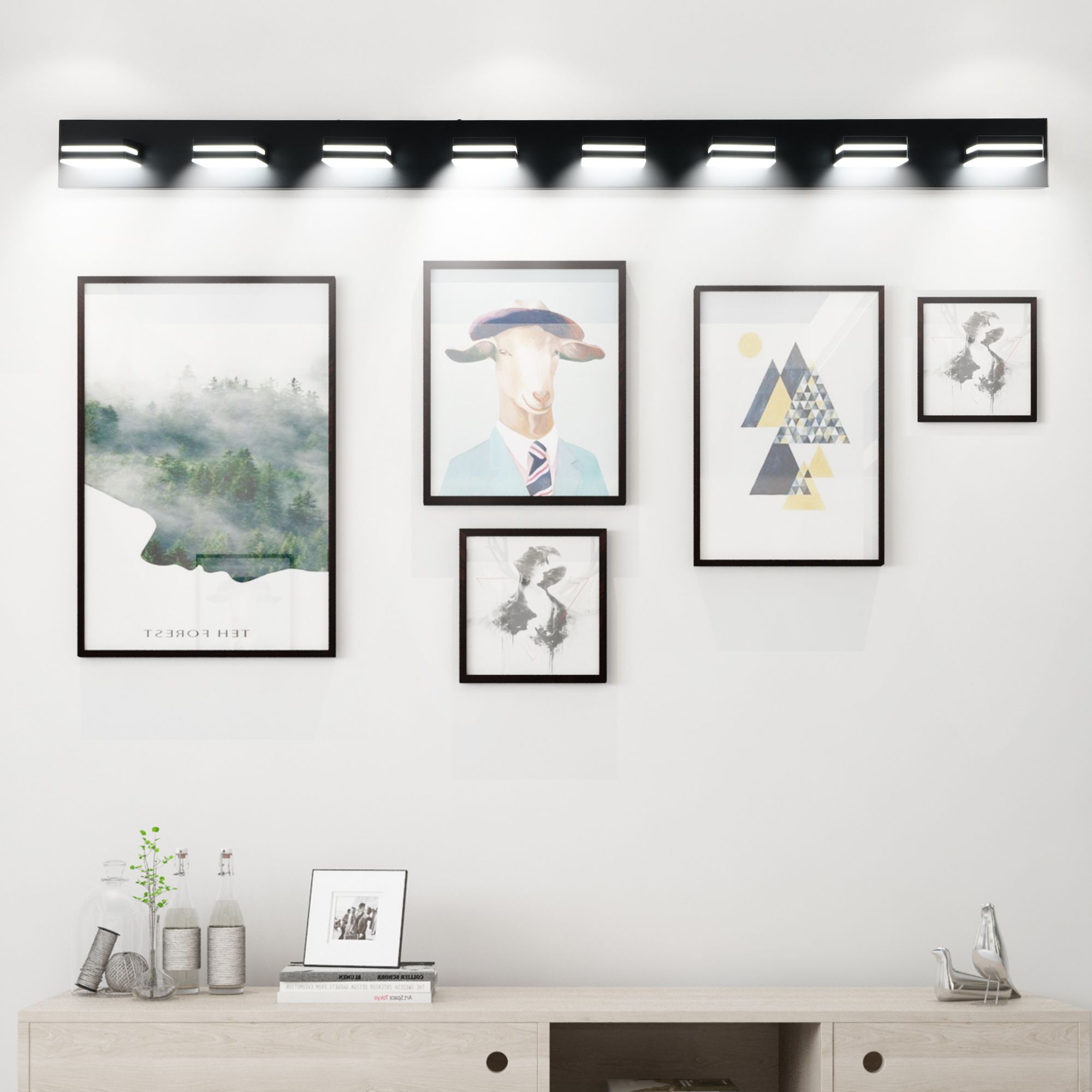 HomLux 8 Light Black LED Bathroom Vanity Light Modern Wall Fixture Over ...