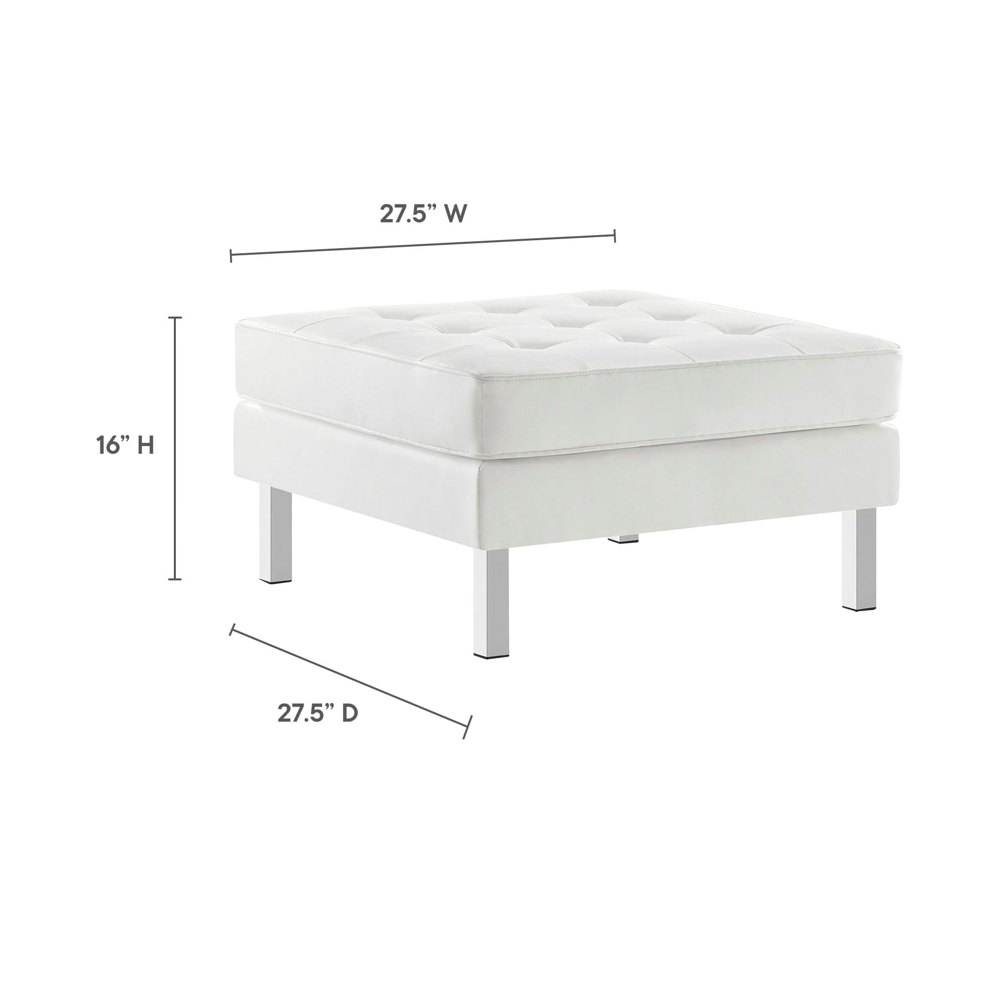Modway Loft Tufted Vegan Leather Ottoman in Silver White in the ...