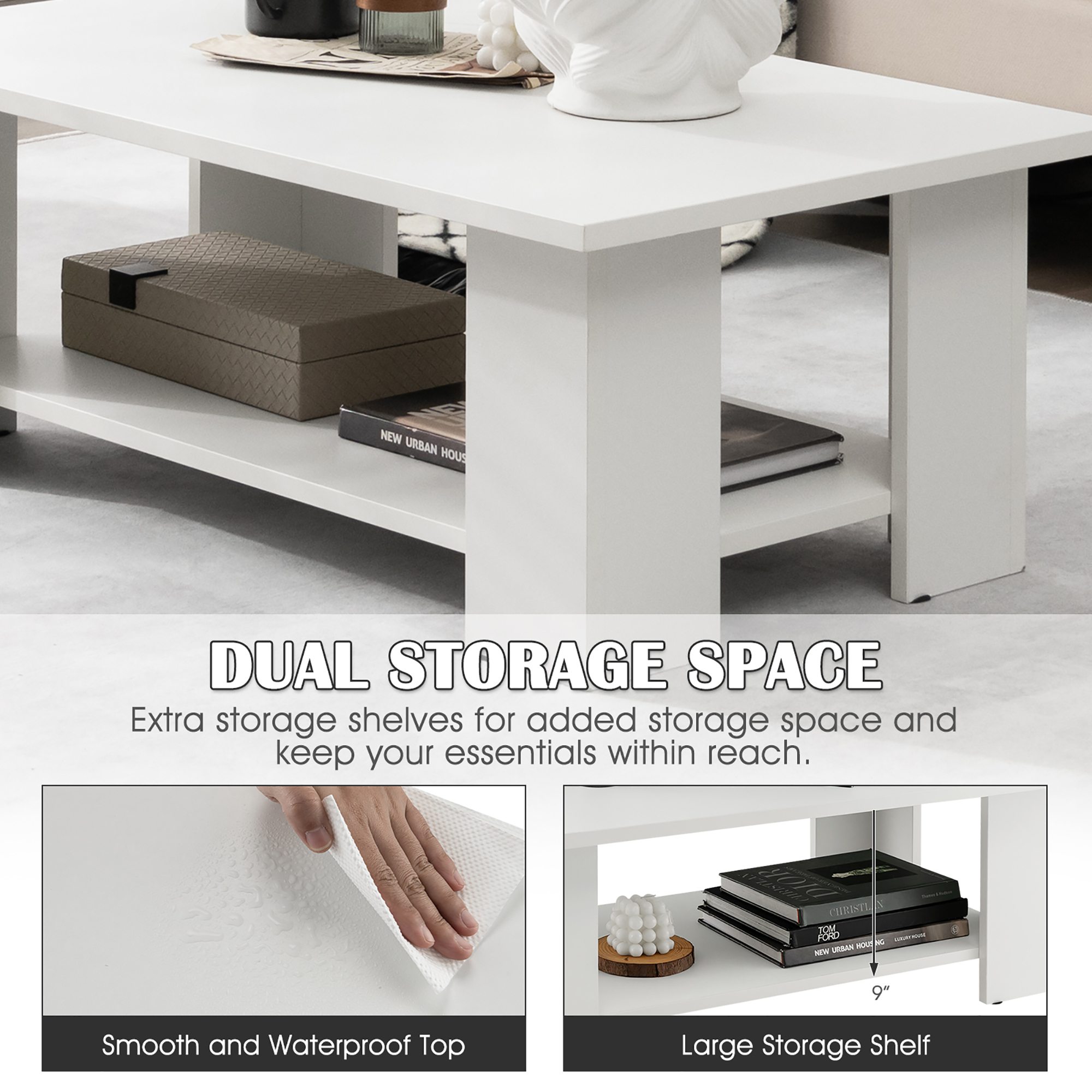 Costway Coffee Table 2-Tier Modern Center Cocktail Table W/Storage ...