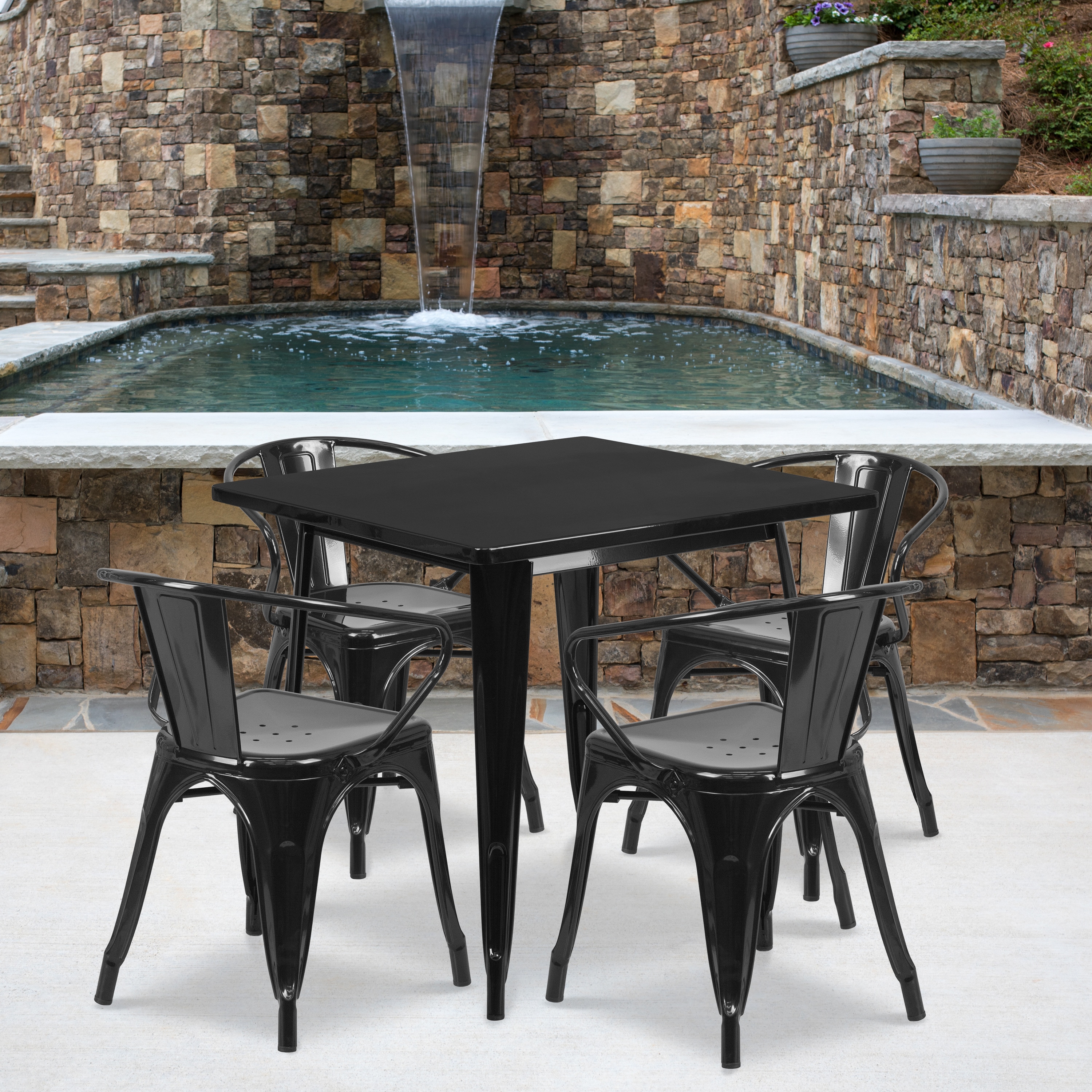 Emma + Oliver Commercial Grade 31.5-in Square Black Metal Indoor ...