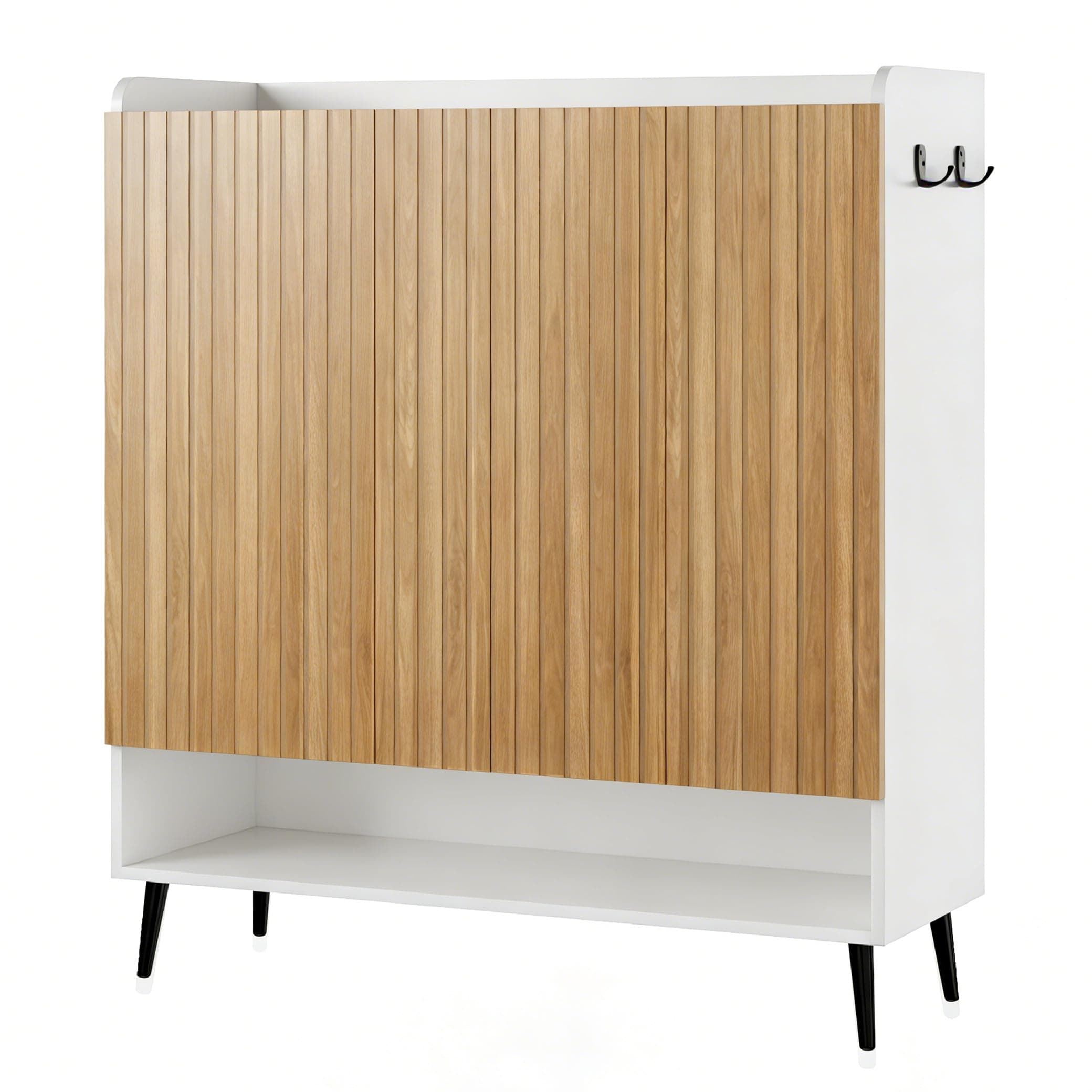 IdealHouse Modern Entryway Shoe Cabinet 3 Smooth Fluted Sliding Doors 6 ...
