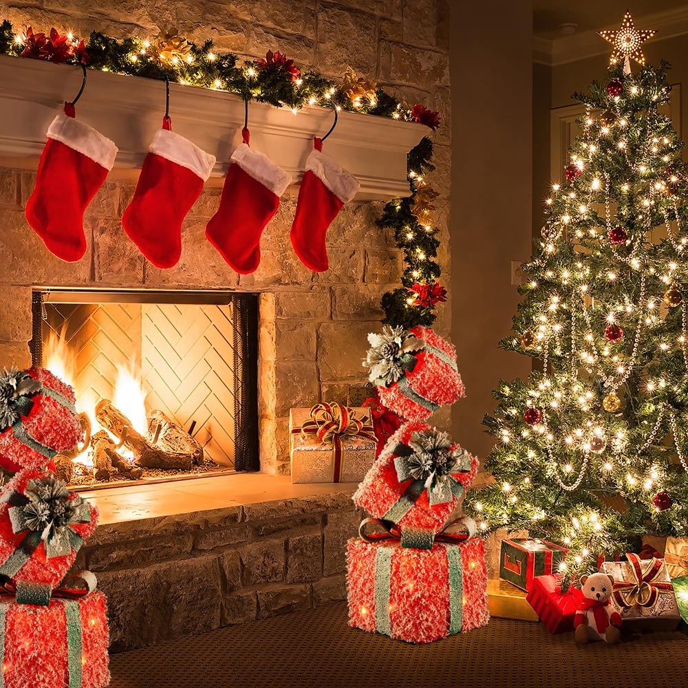 LuxenHome 31.89-in Lighted Gift Box Battery-operated Christmas Decor ...