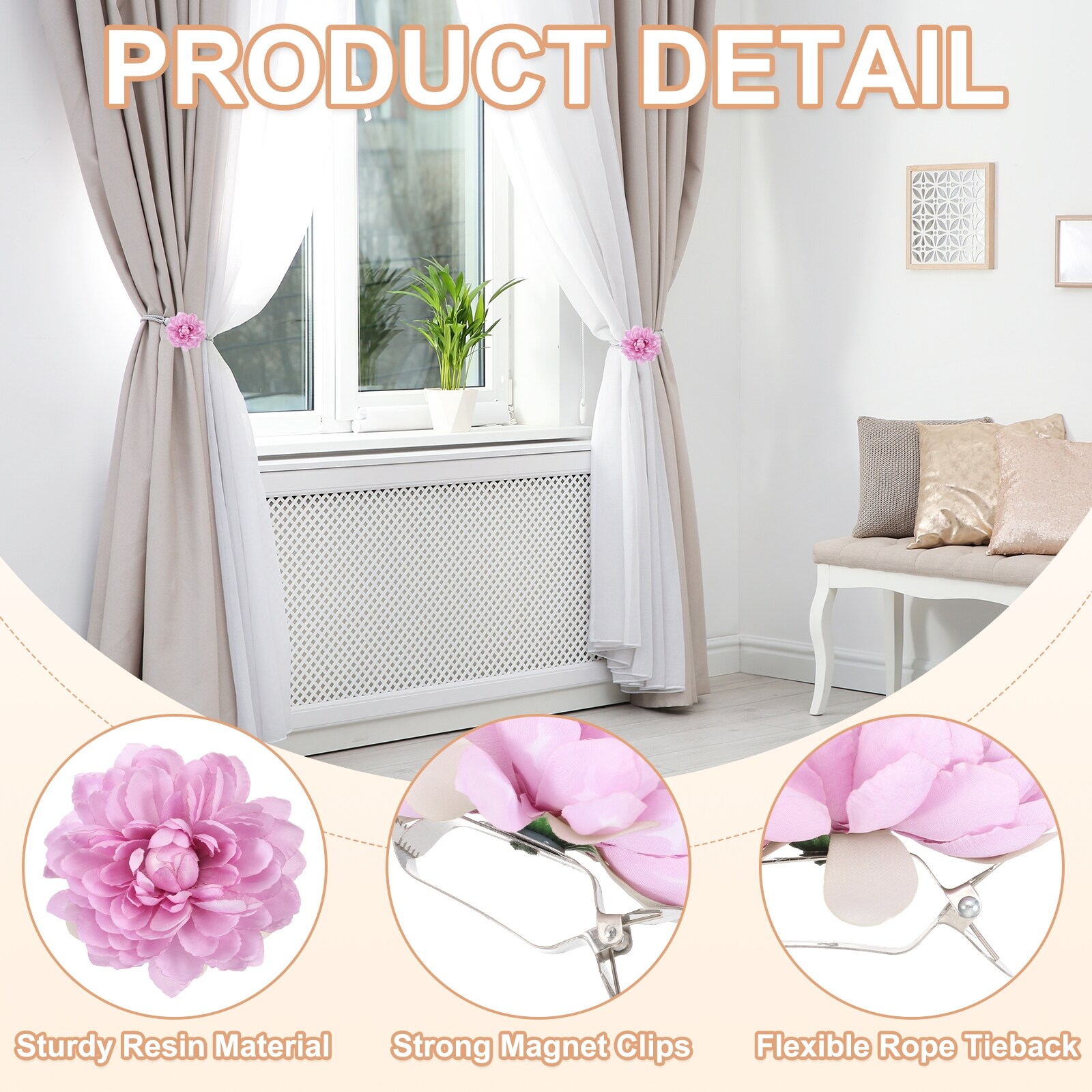 PATIKIL Lotus Flower Curtain Tiebacks 2 Pcs Artificial Floral Curtain ...