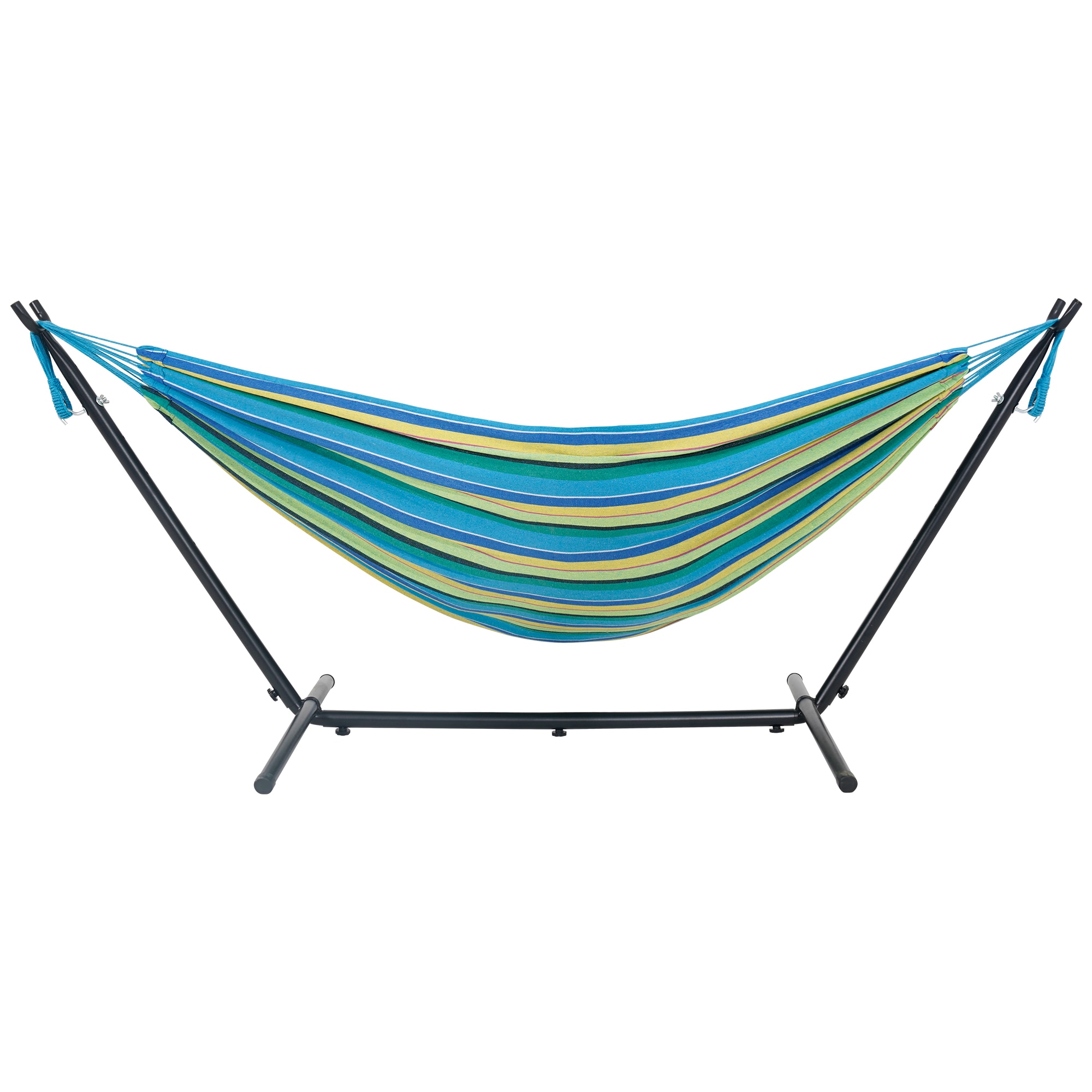 AURA OUTDOOR Hammock with Steel Stand Yellow Stripes Fabric Hammock ...