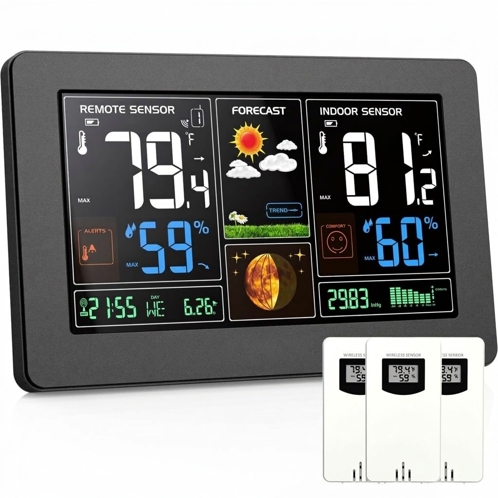 Justincity Wireless Weather Station Indoor Outdoor Thermometer Color ...
