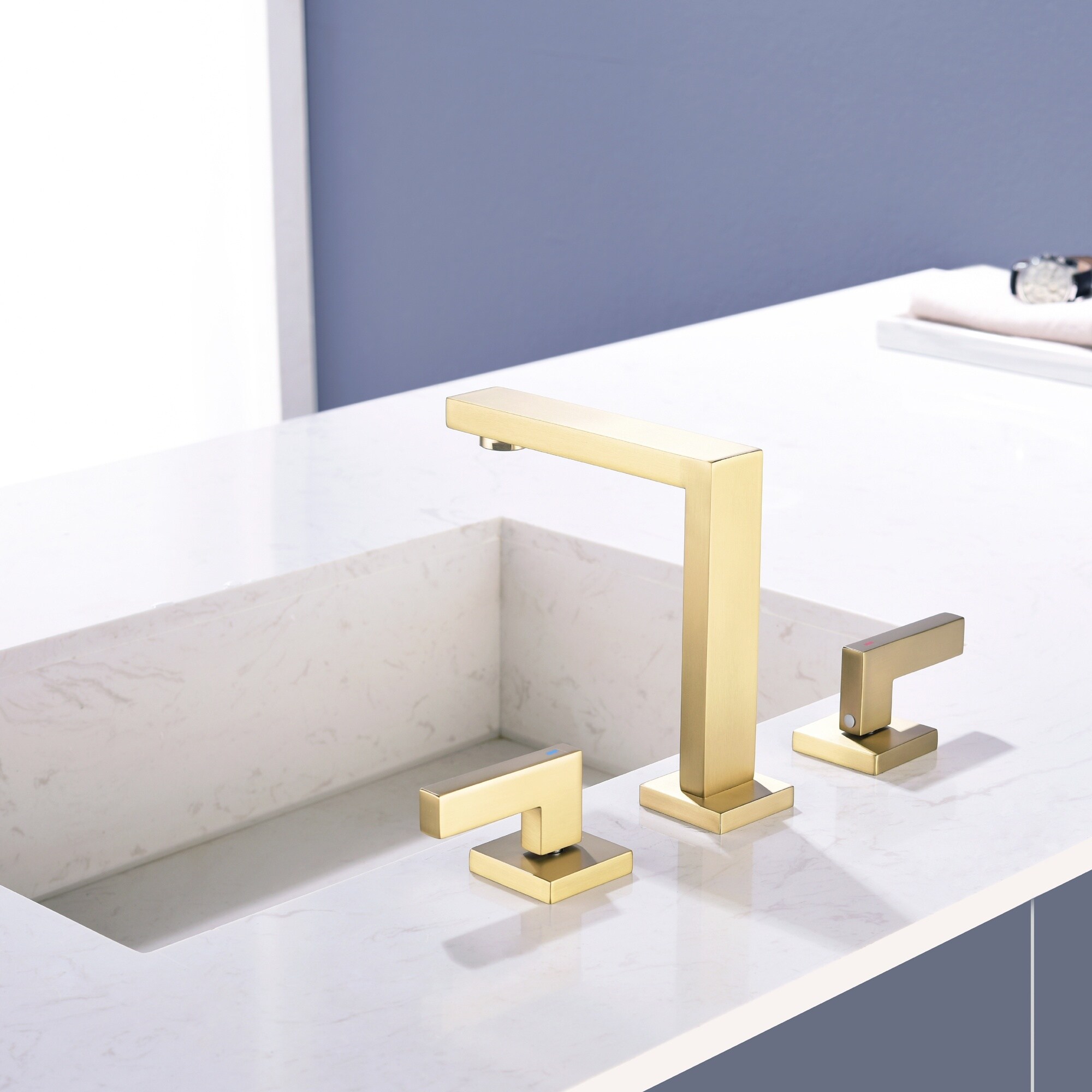 Boyel Living Brushed Gold Widespread Bathroom Faucet Dual Handle 1.2GPM ...