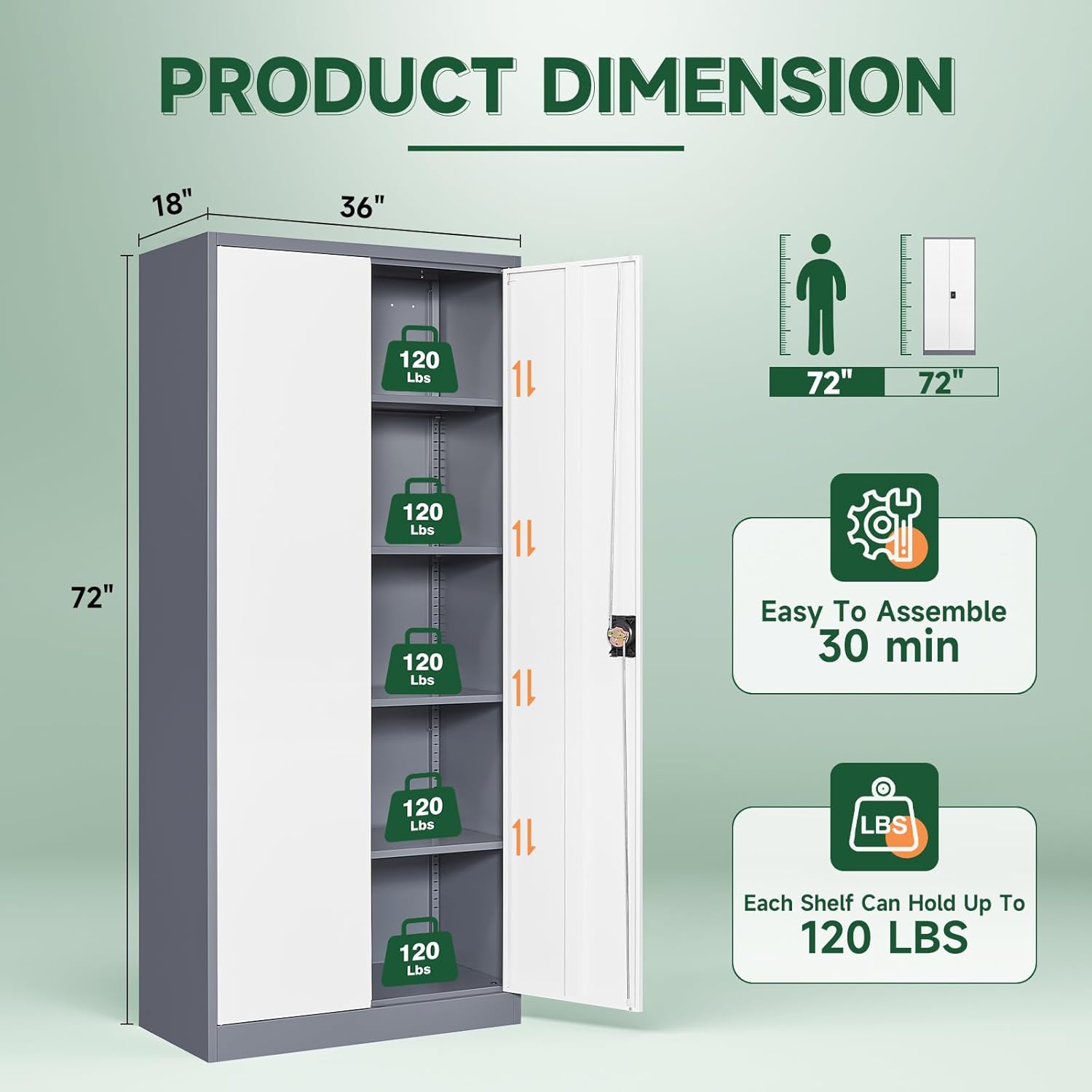 Letaya Metal Garage Storage Cabinets with Lock Door and Adjustable ...