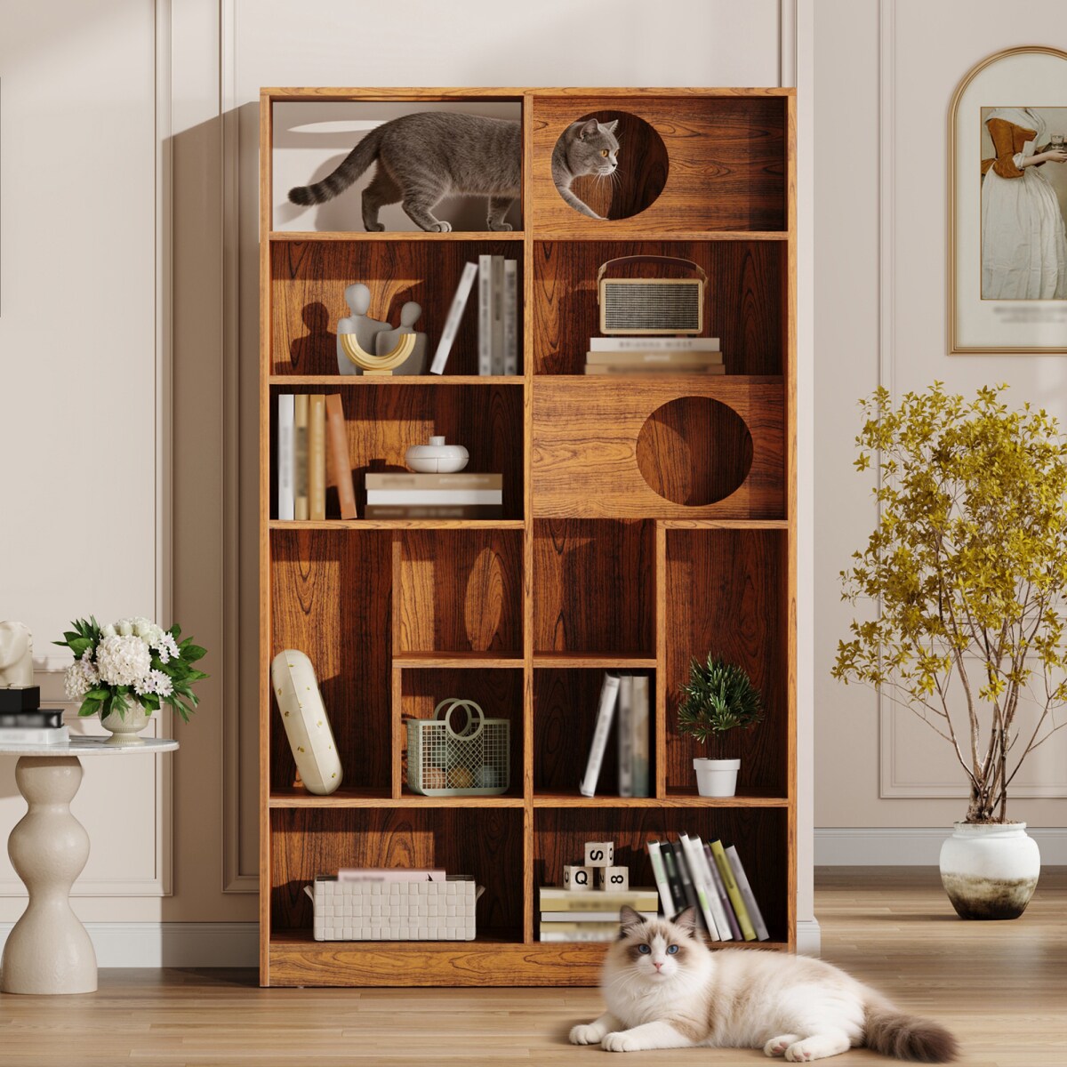 Streamdale Furniture Streamdale 2-in-1 Wood Cat House and Bookshelf ...