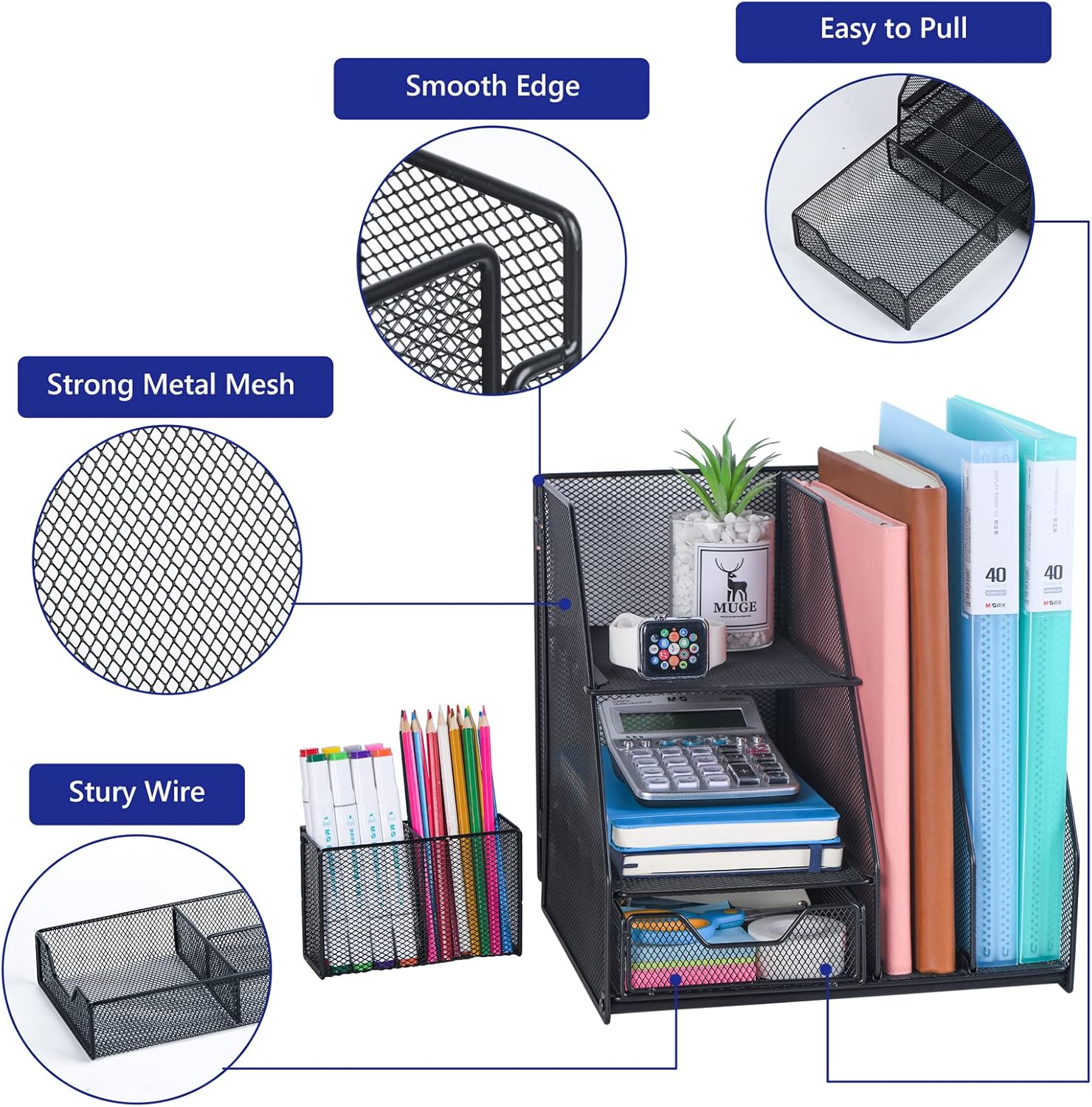 Etokfoks Desk Organizer Set 2 Tier Letter Tray Drawer 2 Magazine ...