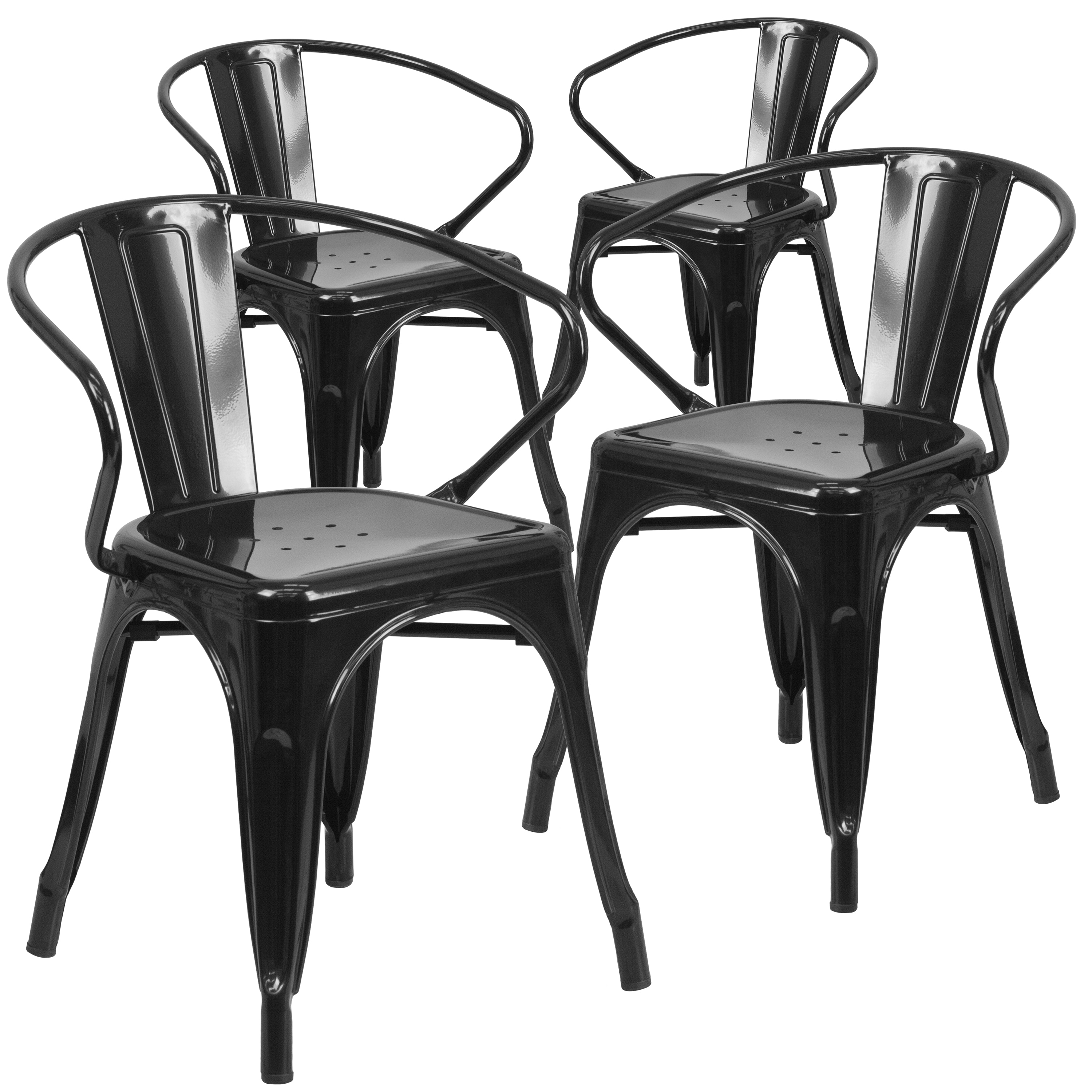 Flash Furniture Roy Commercial Grade 4 Pack Black Metal Indoor-Outdoor ...