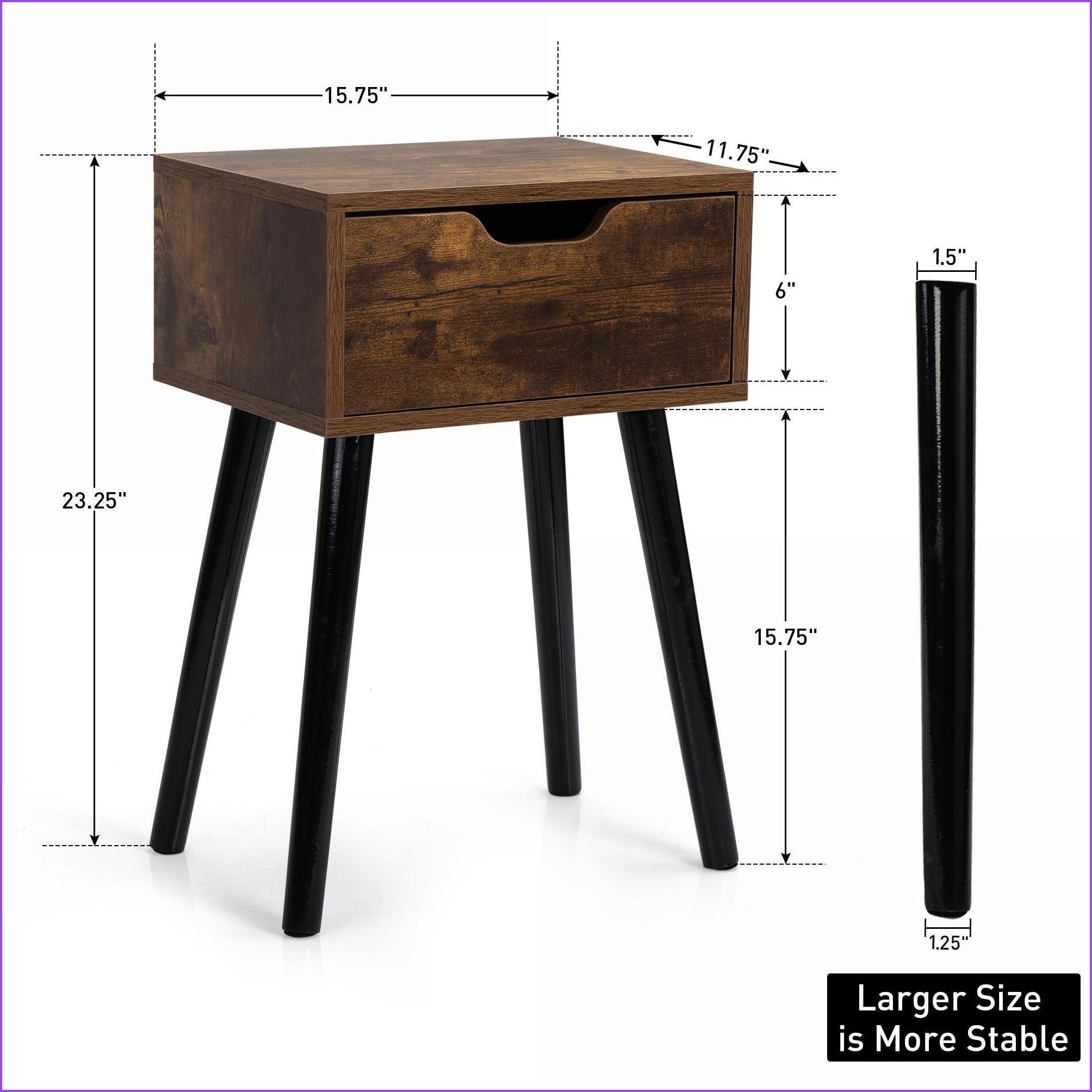 Watnature Set of 2 Mid Century Wood Nightstands with 1 Drawer Rustic ...