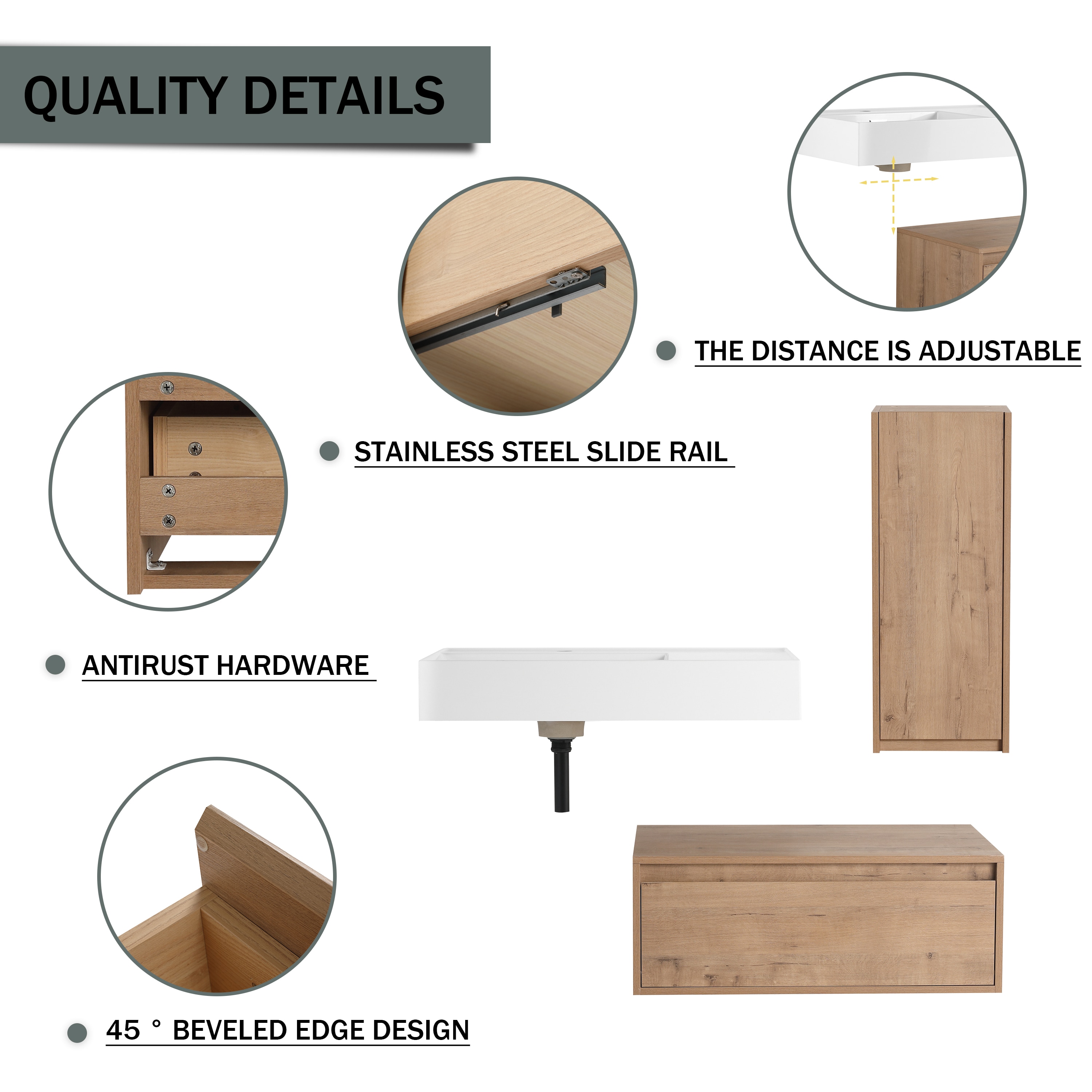 Tatayosi 30 inches Wall-Mounted Bathroom Vanity with Resin Sink and ...