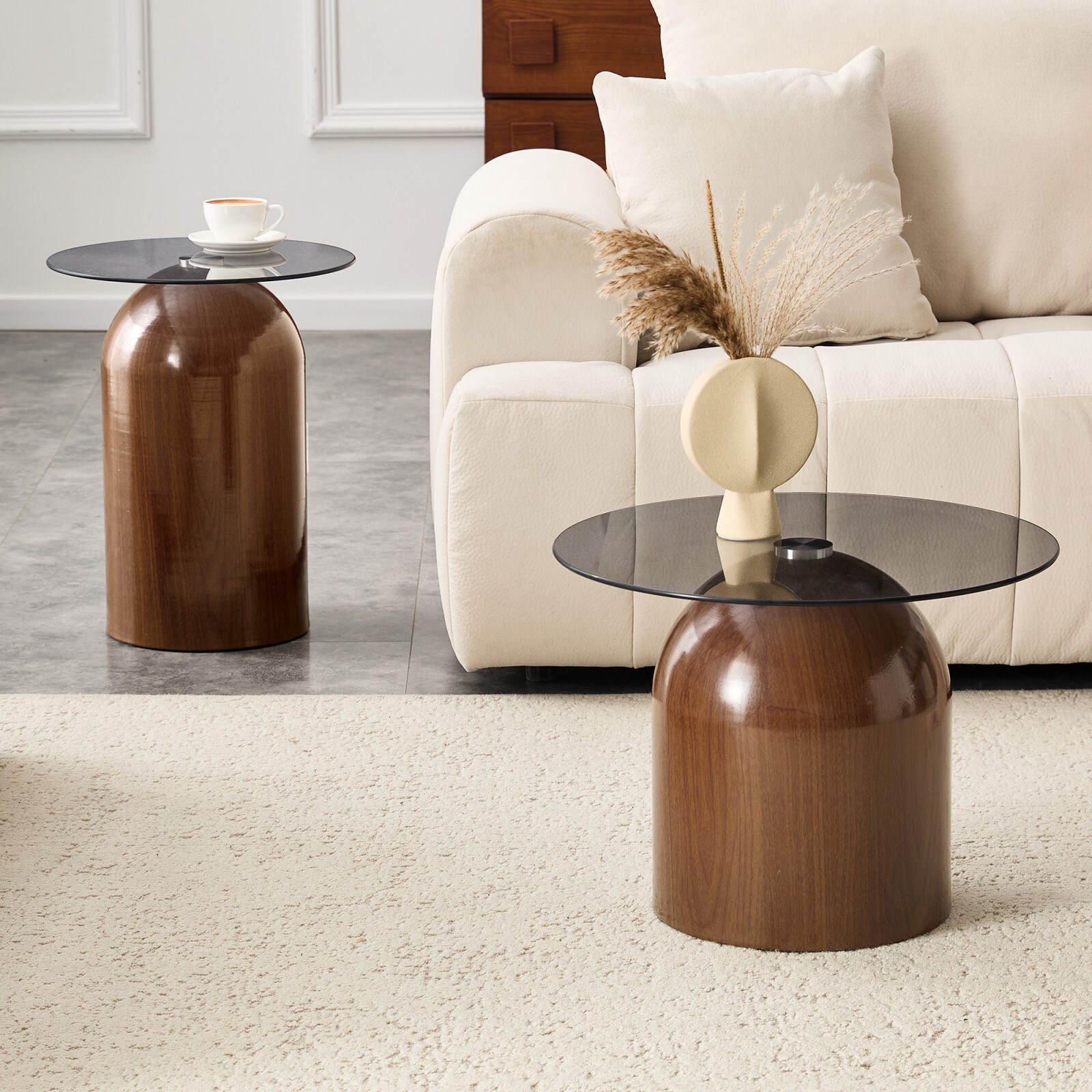 GlasFlength 19.6-Inch Nesting Coffee Table Set with Circle Center Table ...
