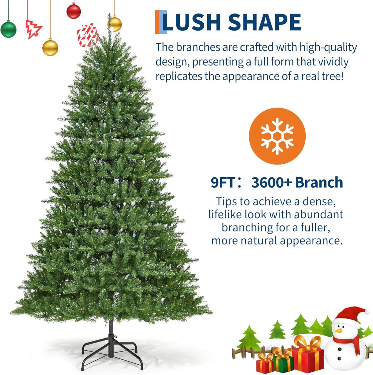 Garvee 9ft Artificial Christmas Tree Prelit PVC Xmas Tree with 3357 ...