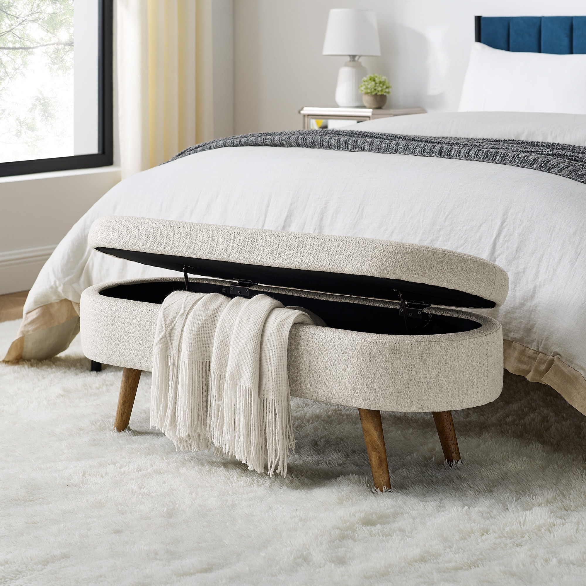 Flynama Modern Beige Storage Bench with Storage 43.5-in x 16-in L-46798 ...