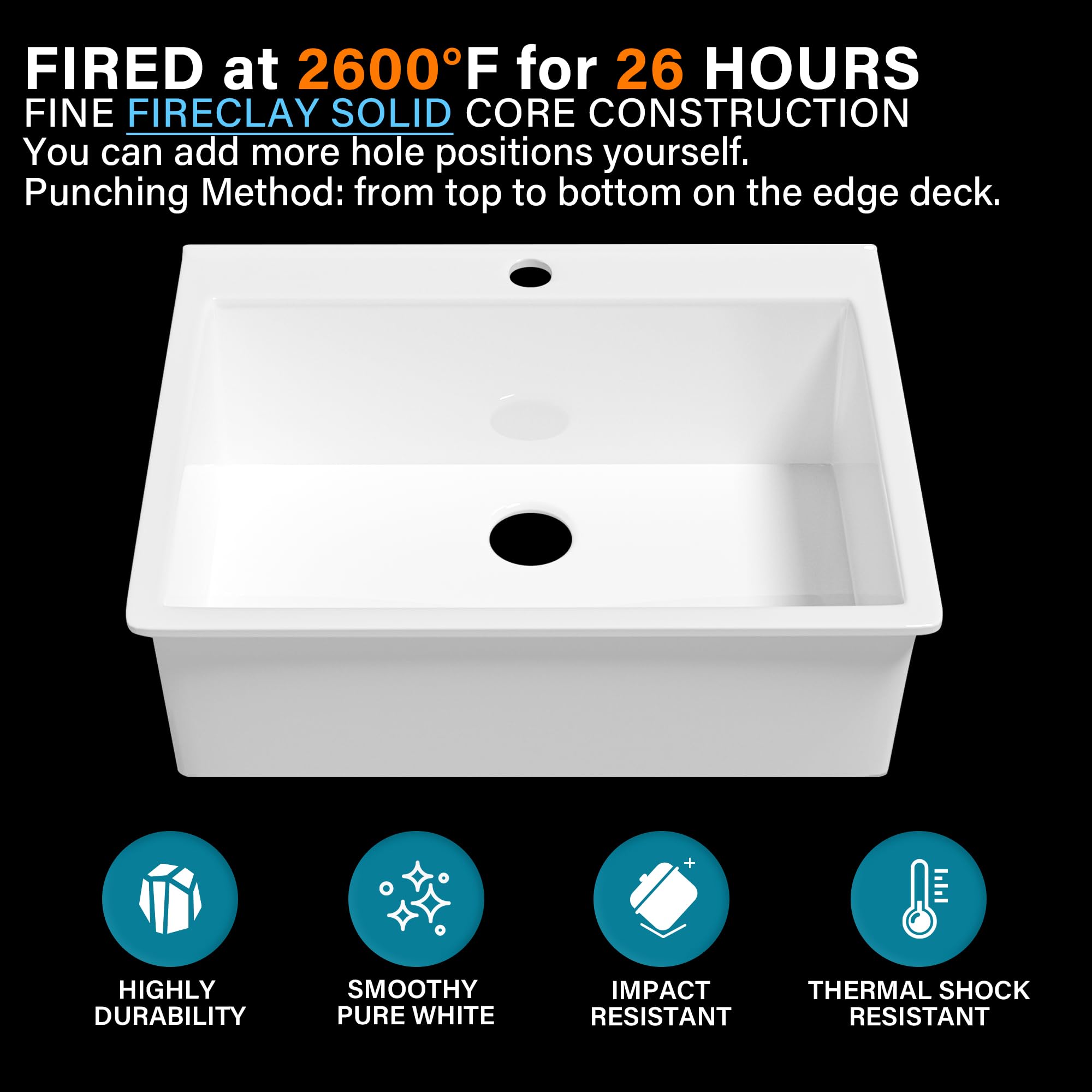 Innobule SINK Drop-in 22 x 30 Fireclay Single bowl Kitchen Sink in the ...