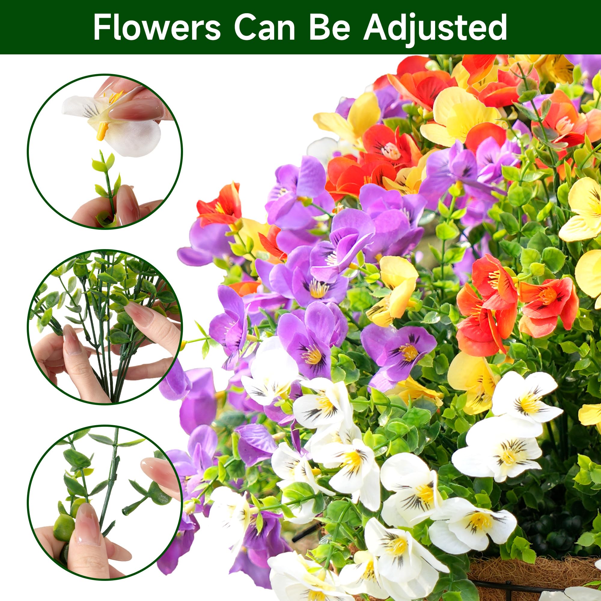 Anqtovp 16 Pack Artificial Pansy Flowers UV Resistant Faux Silk Plants ...