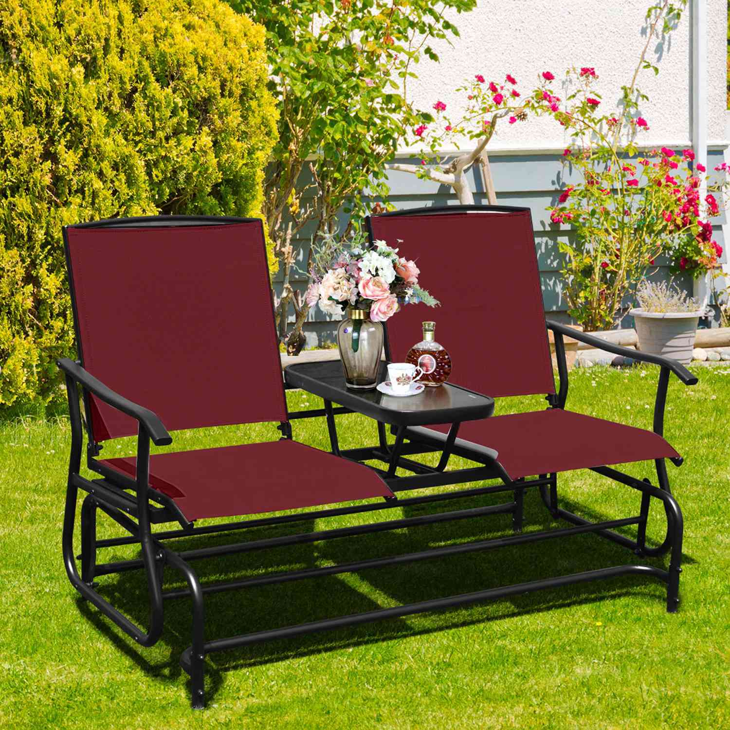 Costway 2 Person Outdoor Patio Double Glider Chair Loveseat Rocking ...