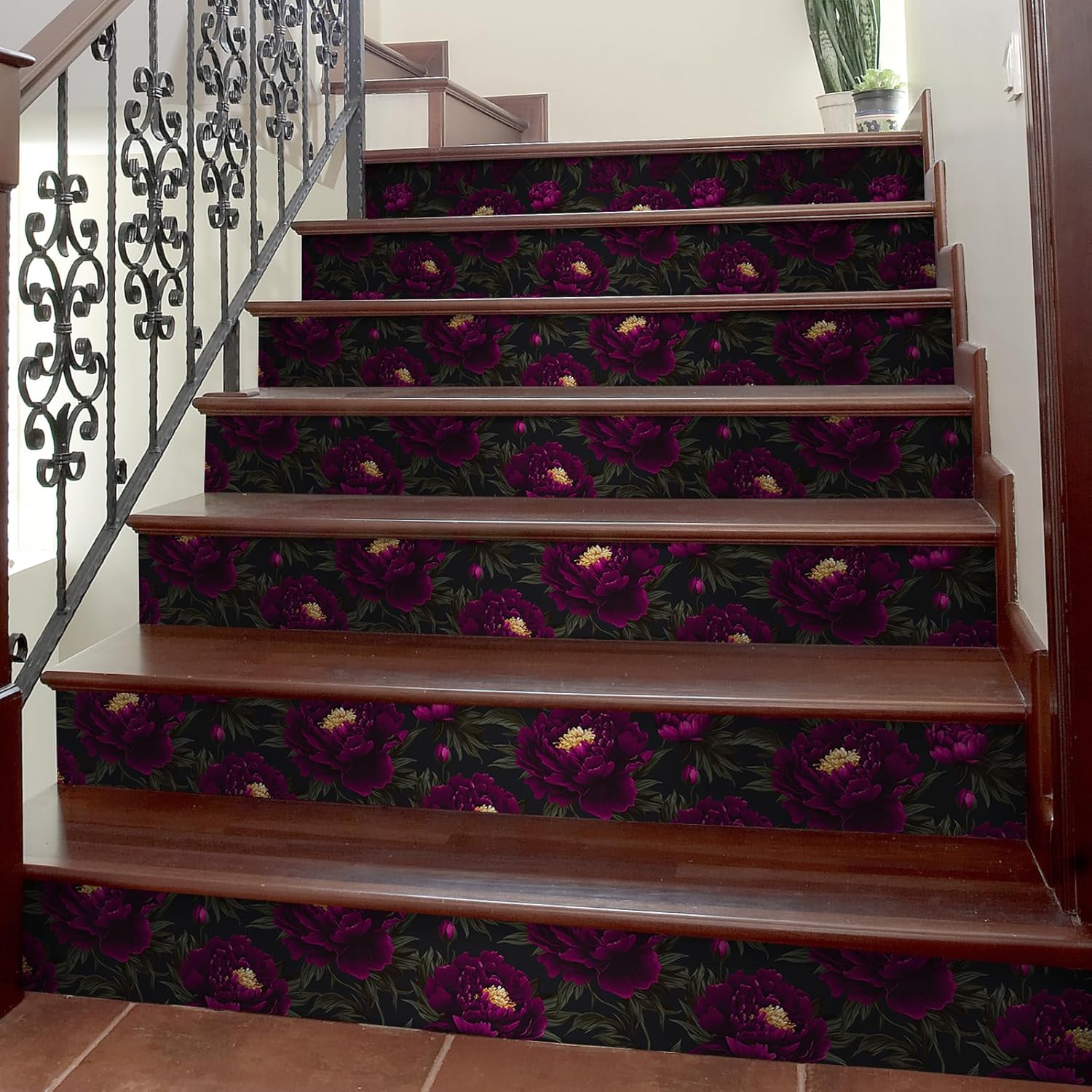 Luupatchy 12x118 Inch Dark Purple Vintage Peony Floral Peel and Stick ...