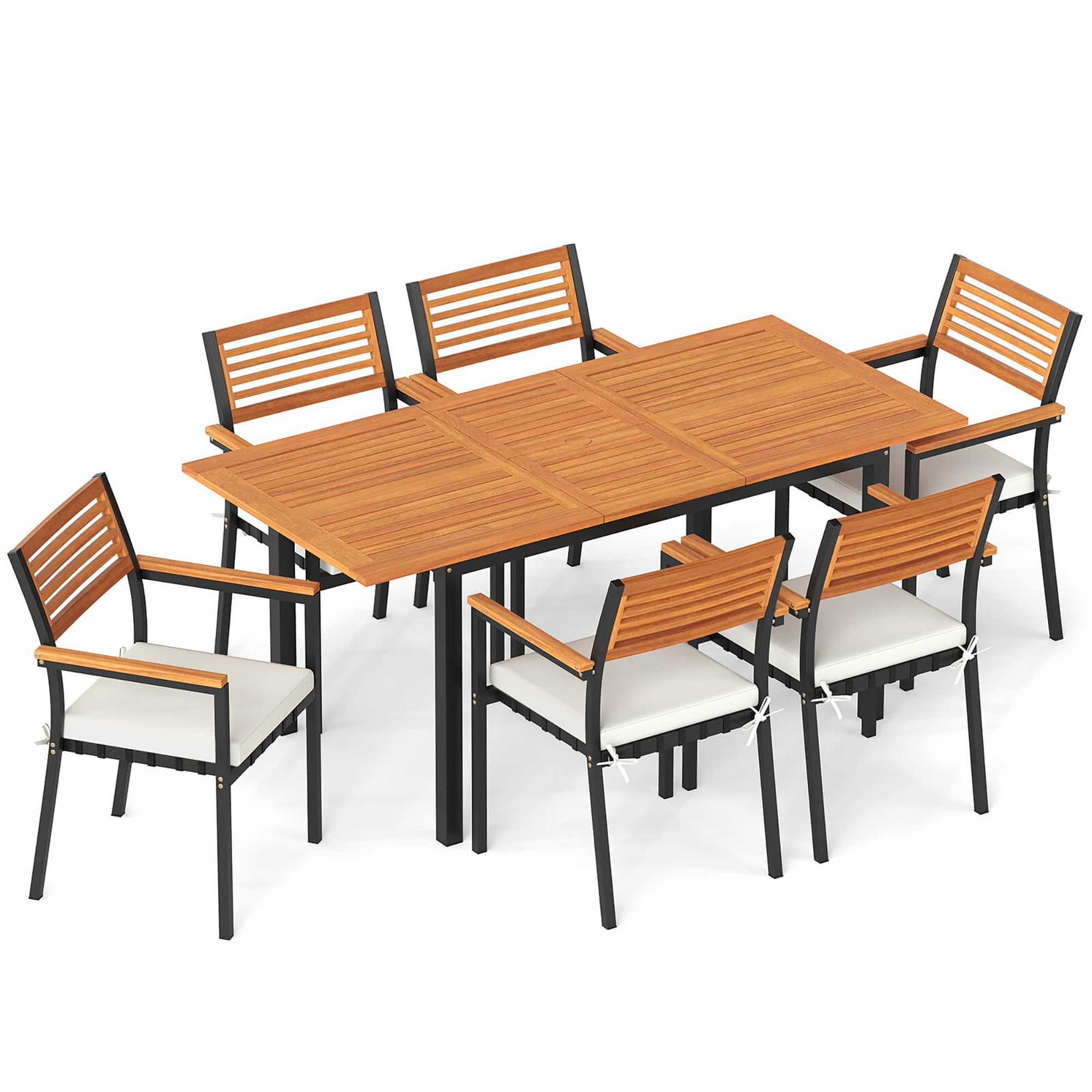 Costway 7 -Piece Black Patio Dining Set Extendable Table Wood Rectangle ...