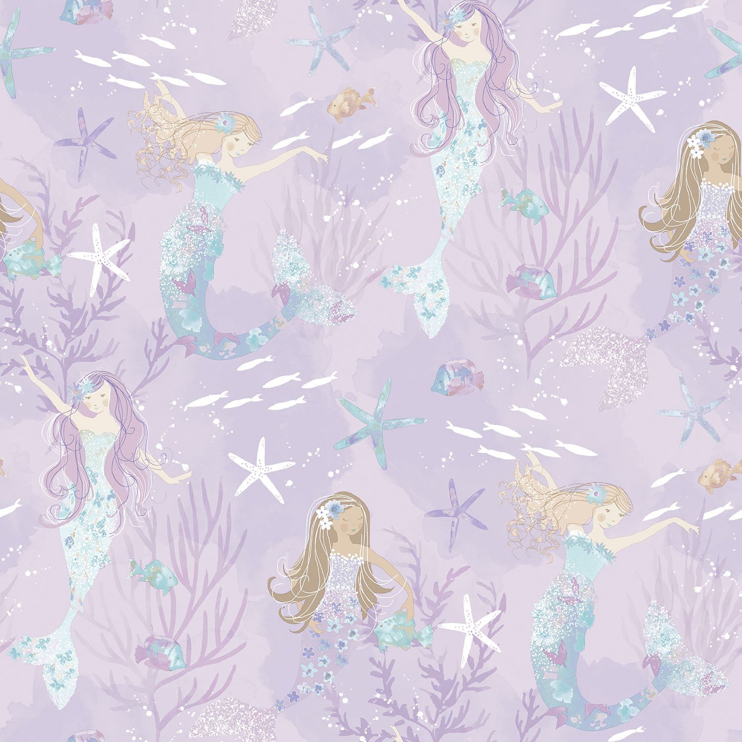 Galerie Tiny Tots 2 Mermaids Purple Lilac Wallpaper G78391 in the ...