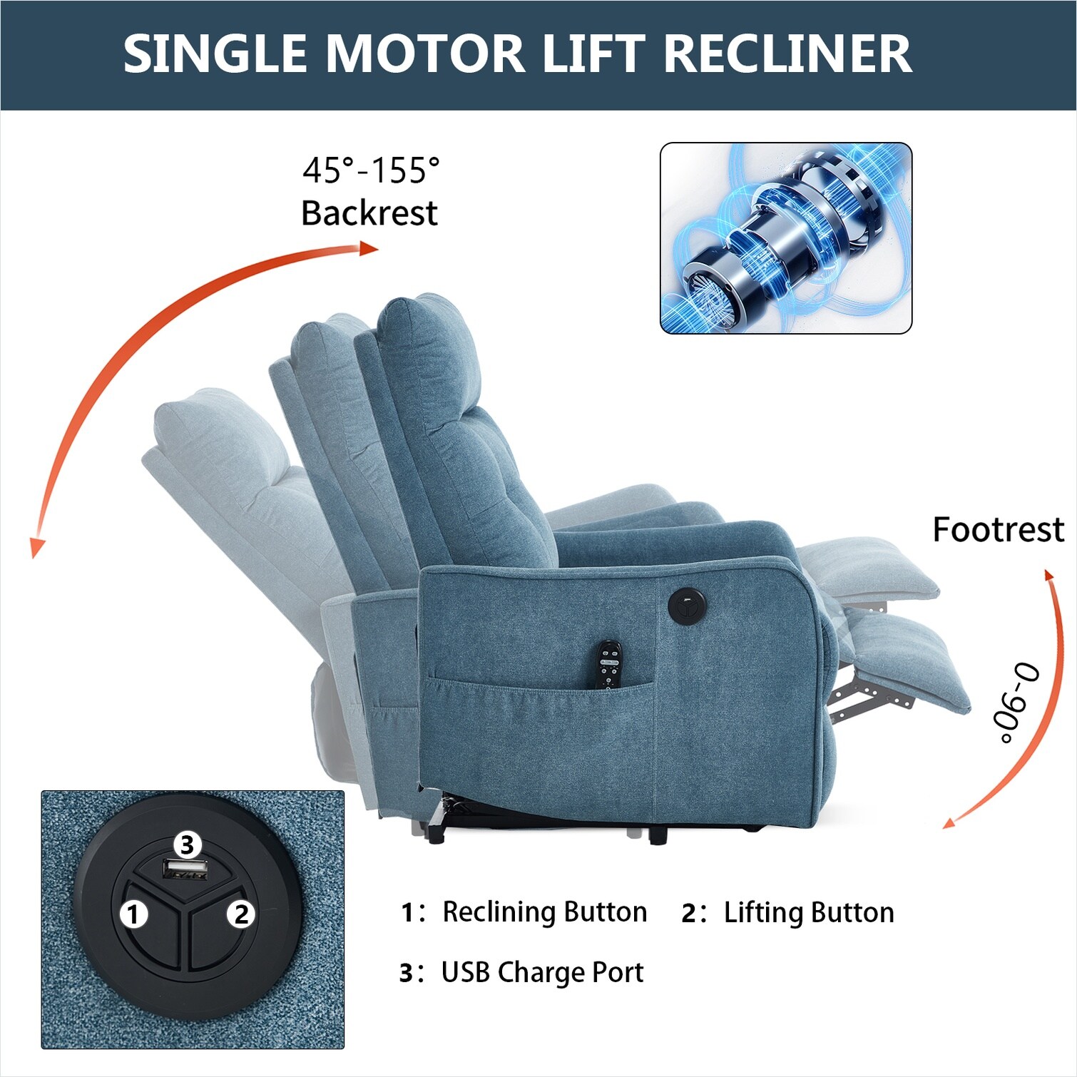 Watnature Single Seat Power Lift Recliner Chair with Massage Heat and ...