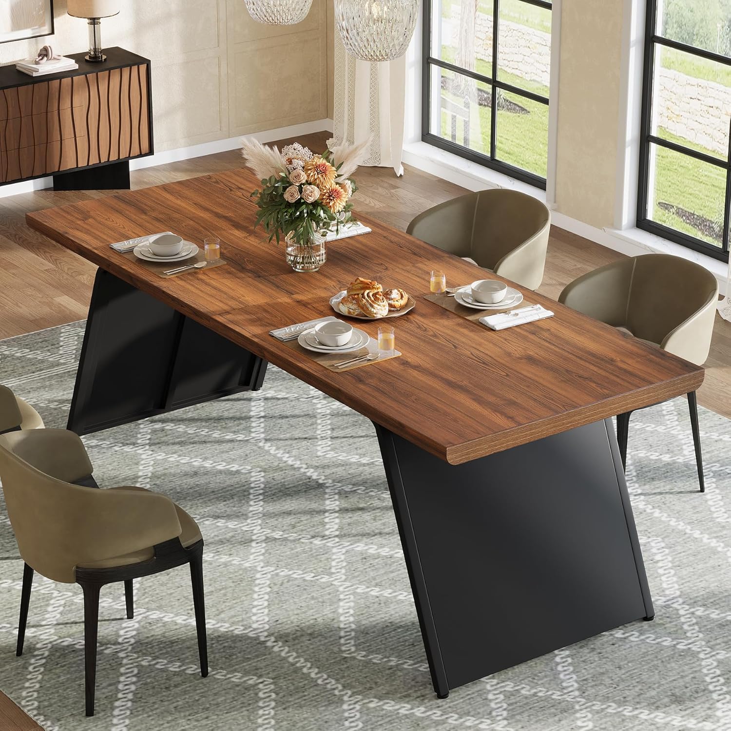 Tribesigns 79 inches Long Dining Table for 6 Modern Narrow Rectangular ...