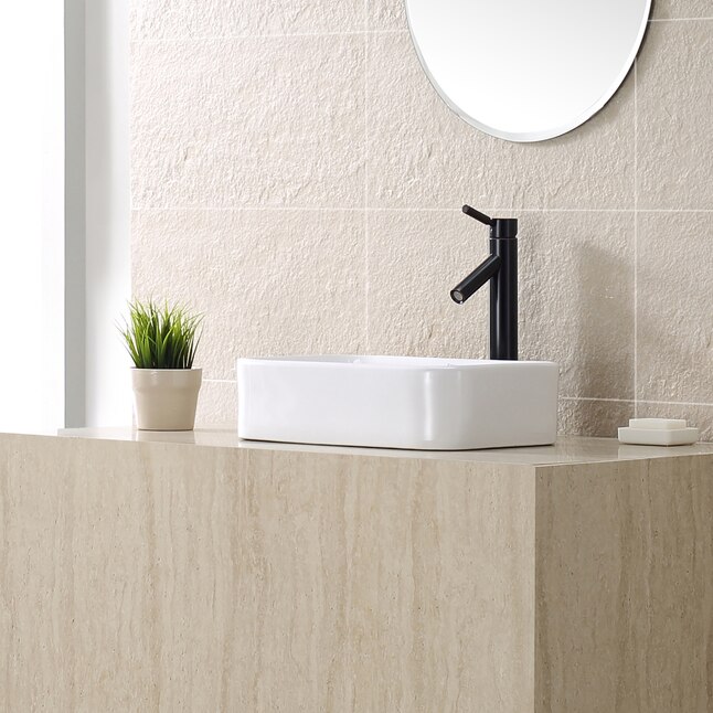 Kraus White Ceramic Vessel Rectangular Traditional Bathroom Sink With