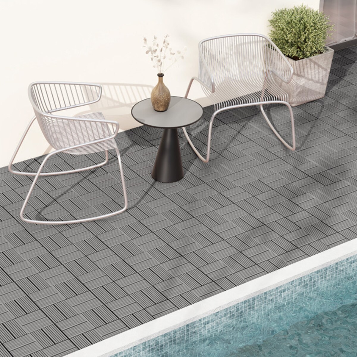 Mondawe 12-in x 12-in 18-Pack Gray WPC Plastic Interlocking Deck Tiles ...