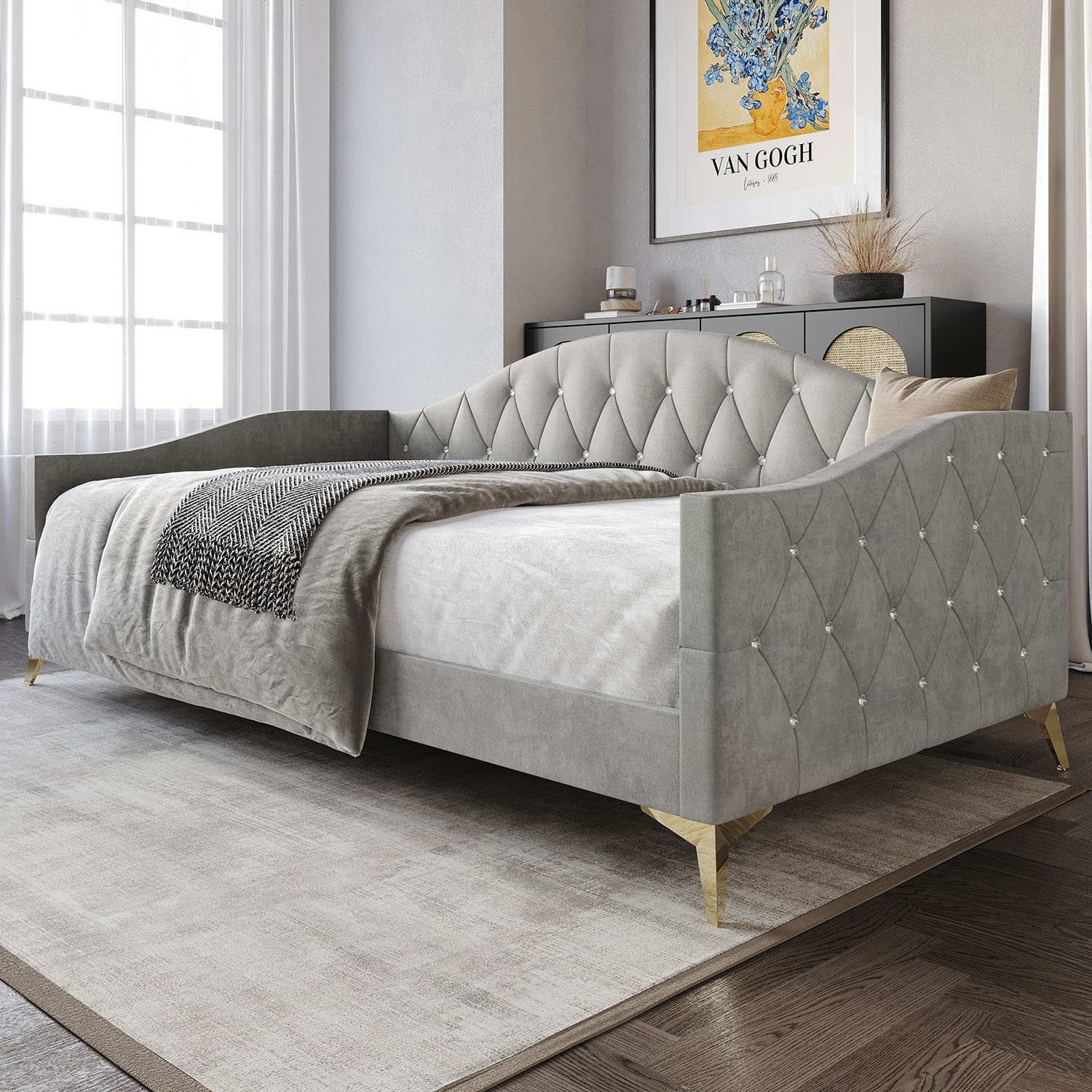ChaletPosh Twin Silver Grey Wood Tufted Daybed with Headboard in the ...