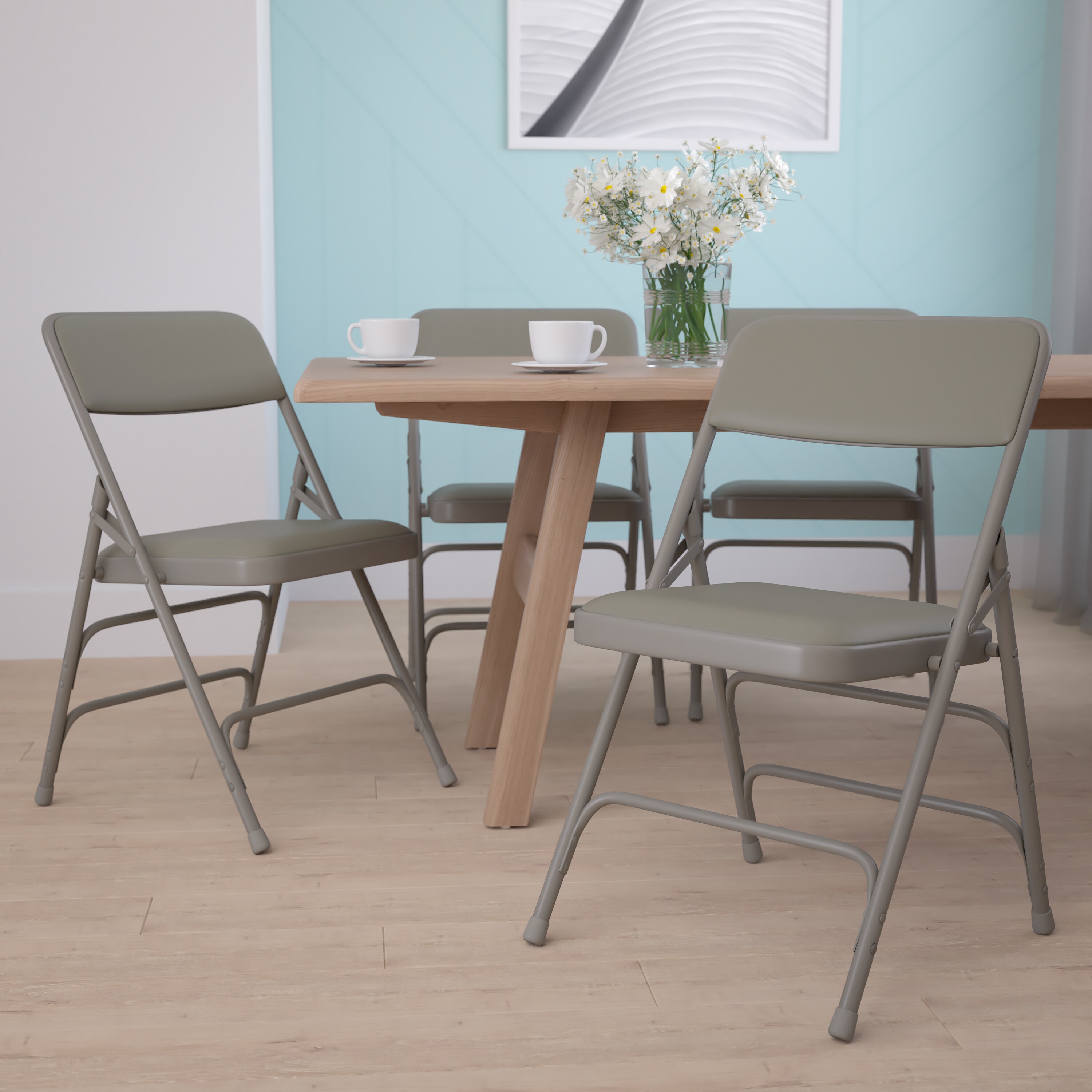 Emma + Oliver 4 Pack Curved Triple Braced Gray Vinyl Metal Folding ...