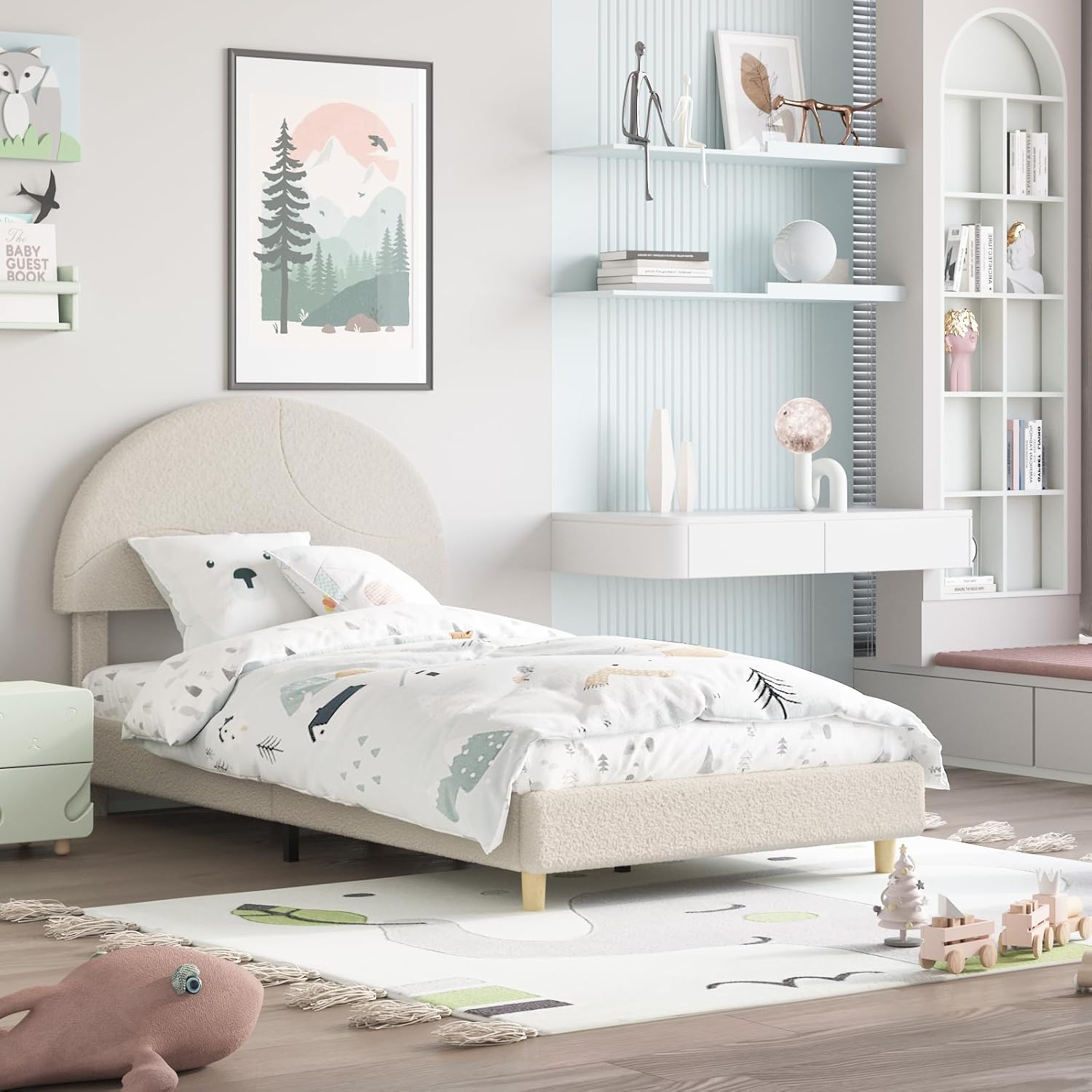 Garvee Modern Boucle Upholstered Twin Bed Frame Cozy Beige Arch ...