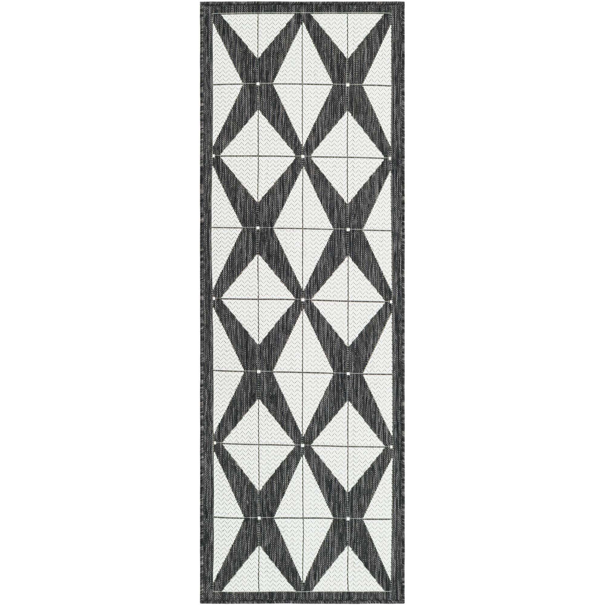 Unique Loom Maze-Outdoor Modern Collection 6 Ft Runner Black and White ...