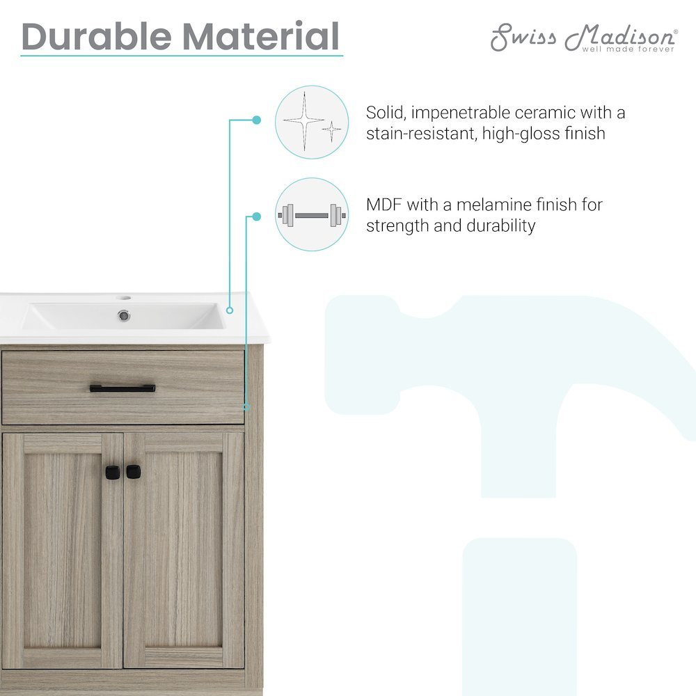 Swiss Madison Burdon 24 Freestanding Bathroom Vanity in Weathered Oak ...