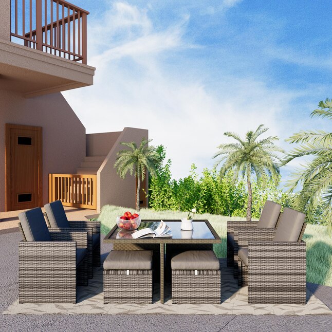 Bayfeve 9 Piece All-Weather Rattan Set 9-Piece Gray Rattan Dining Patio ... Bayfeve 9 Piece All-Weather Rattan Set 9-Piece Gray Rattan Dining Patio ...
