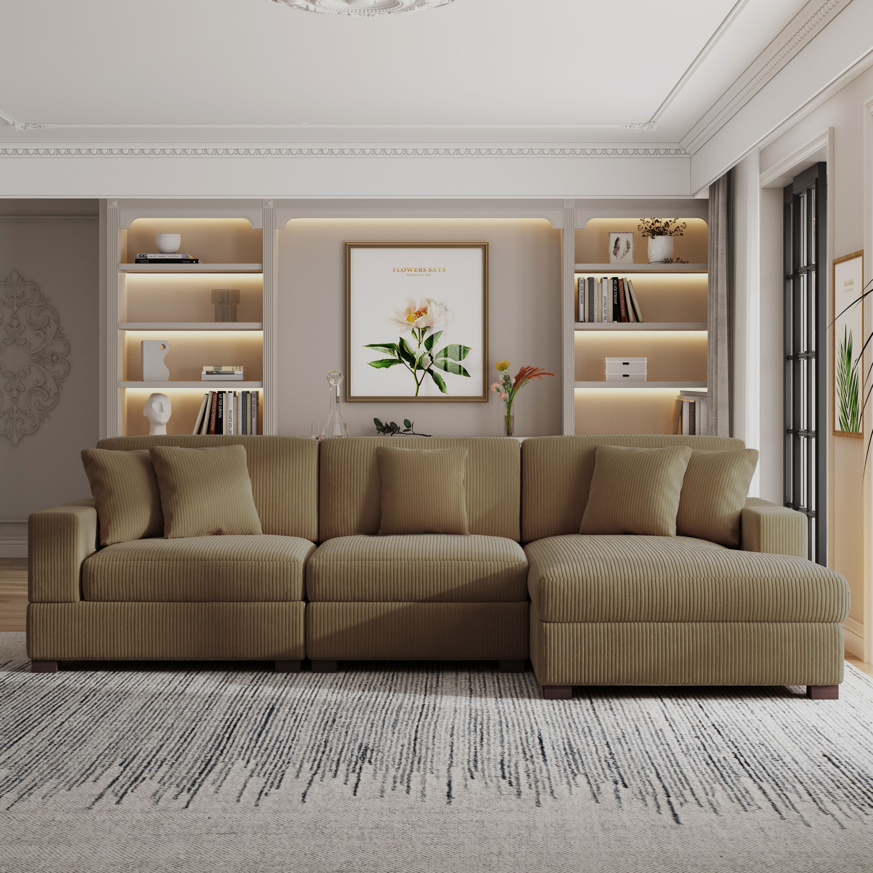 Dreamsidea Sectional Sofa 118-In W 4 Seaters Corduroy Modural Sofa Bed ...