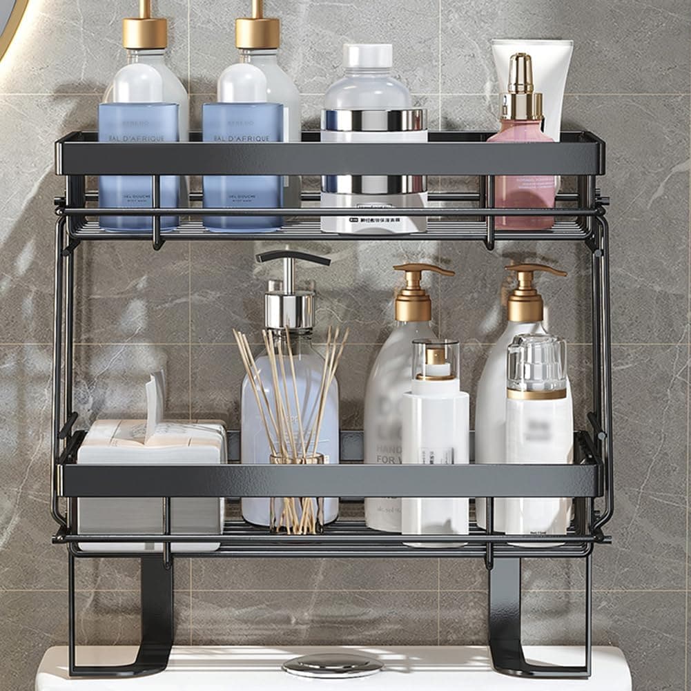 Over The Toilet Storage 2 Tier Punch Free Above Toilet Shelves ...