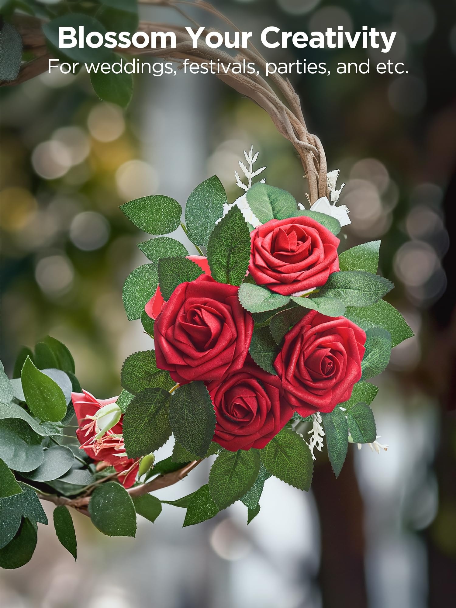Phewnyzo Artificial Roses 100 pcs Dark Red Foam Flowers with Flexible ...