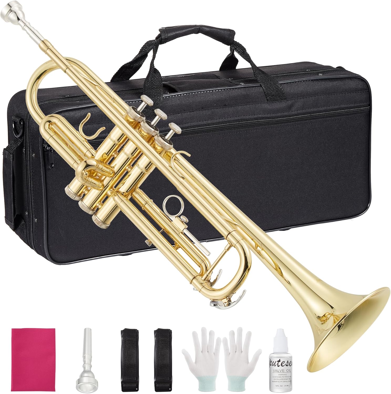 Garvee Student Trumpet - Brass Instrument Case Mouthpiece Gloves ...