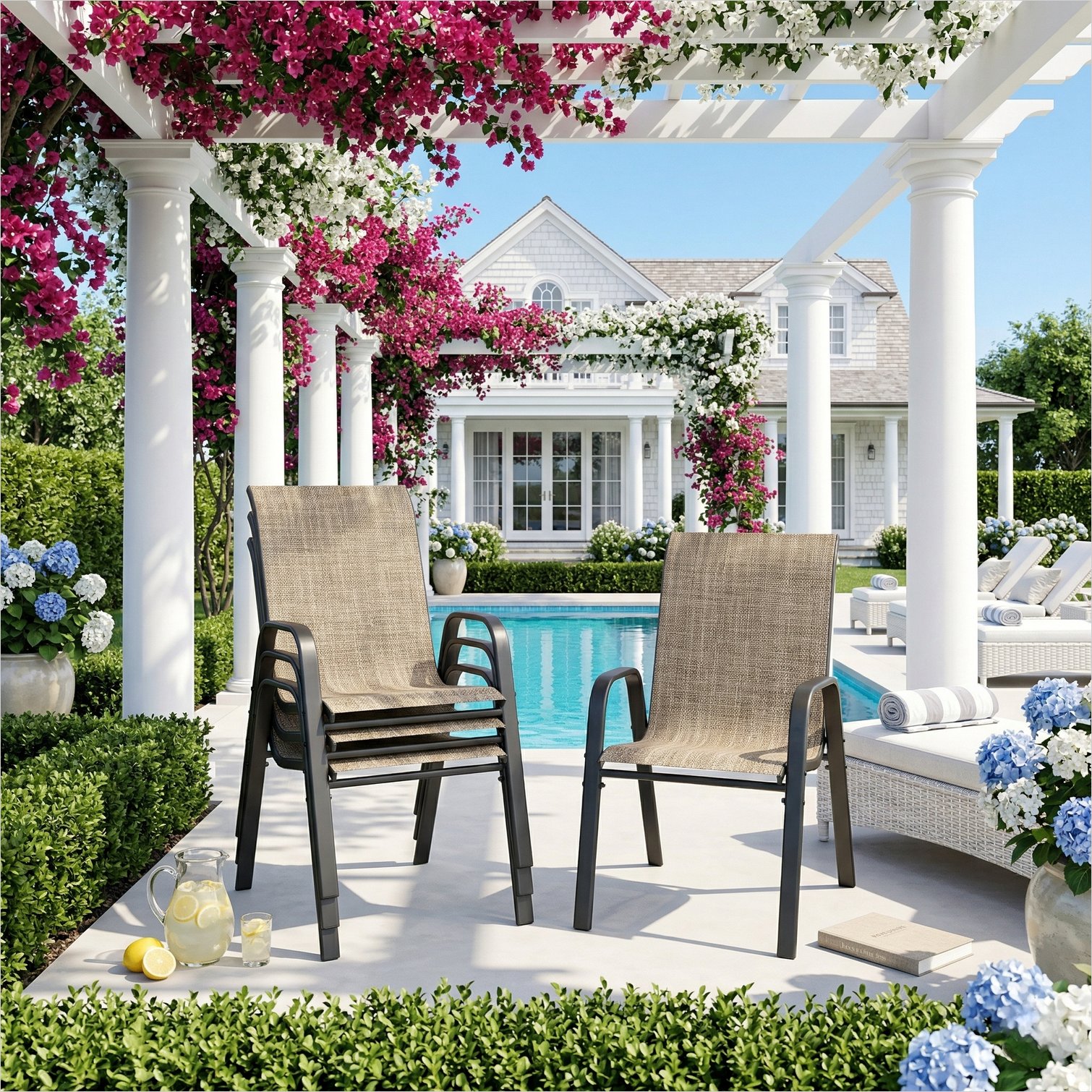 Watnature Warm Brown Metal Outdoor Dining Chair with Ergonomic Lumbar ...