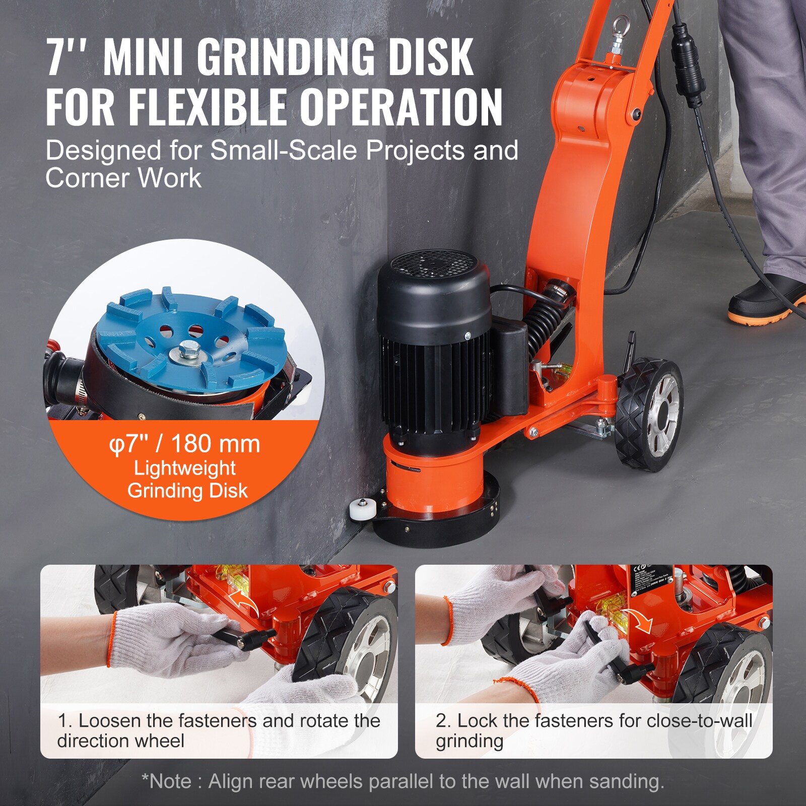 SVOPES Electric Concrete Floor Grinder 7inch Walk-Behind Polisher 1.7HP ...