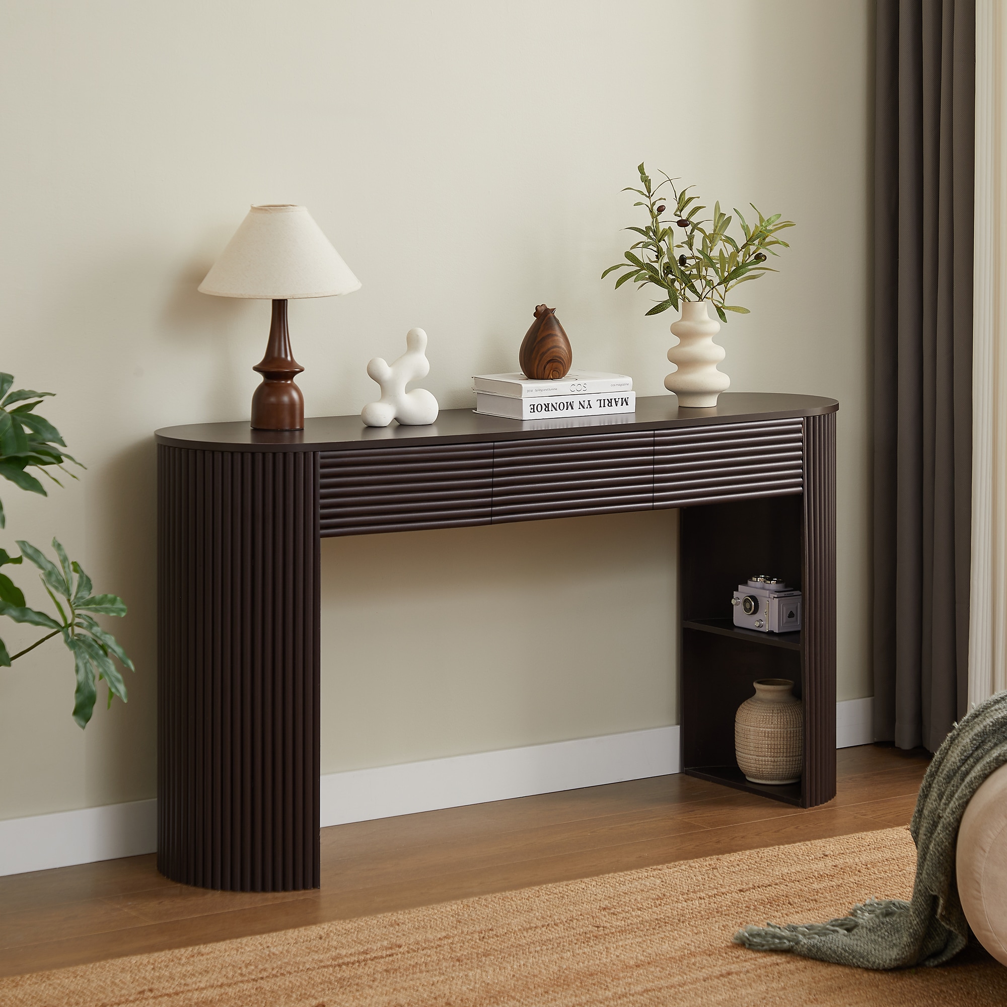 ModernLuxe Assembly Required Retro Console Table with Storage 3 Drawers ...