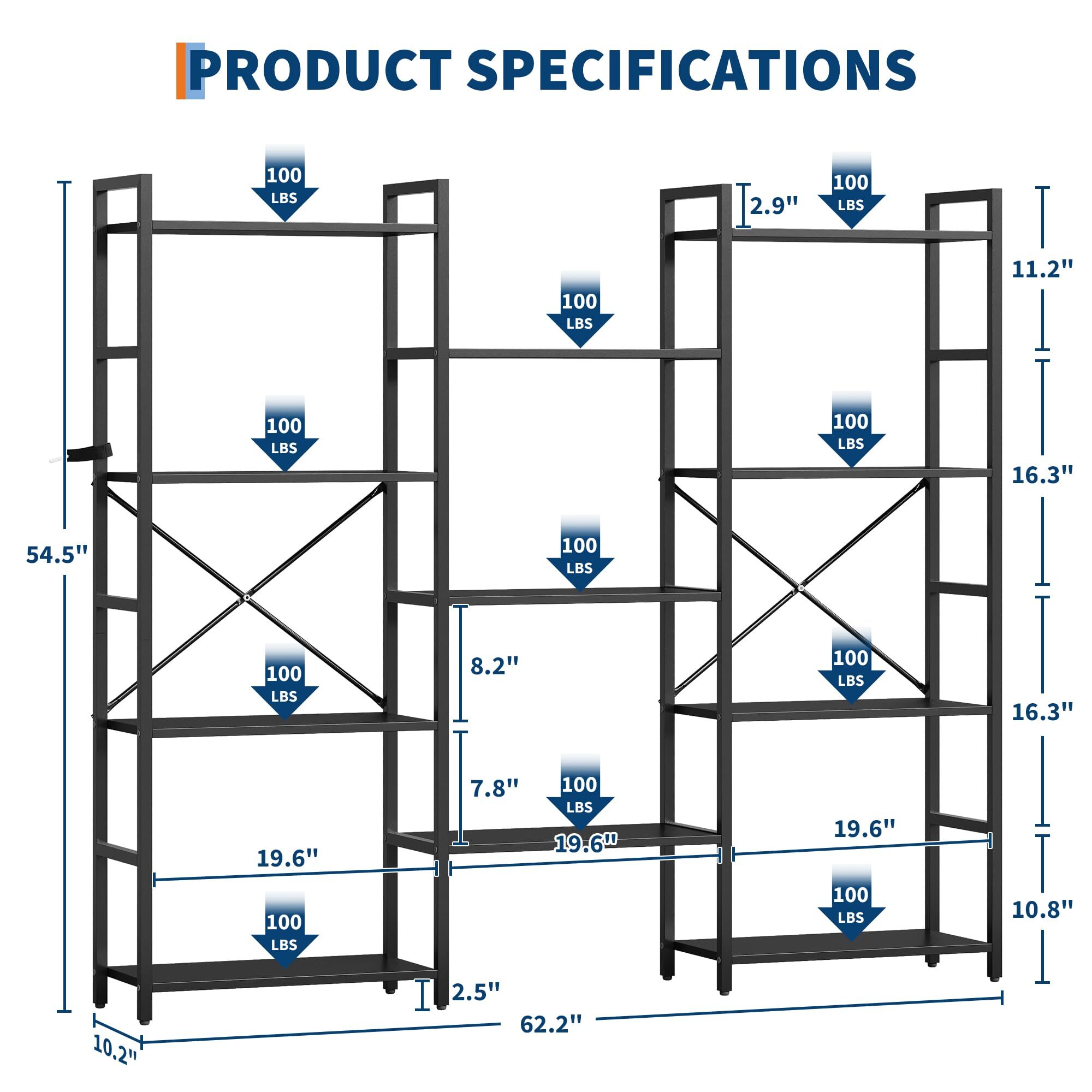 GarveeLife Triple Column 4-Tier Bookshelf Bookcase with 11 Open Display ...