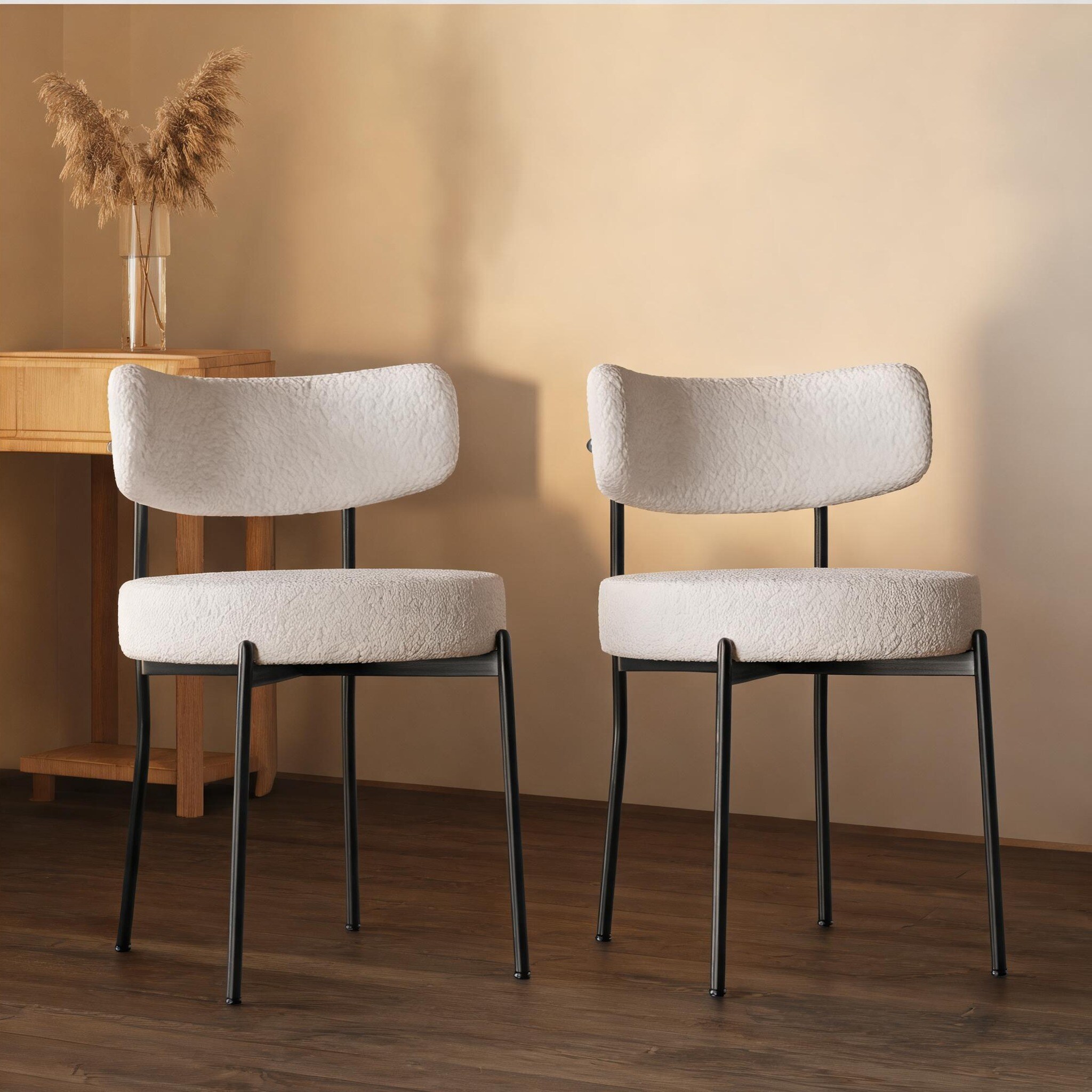 Naturefalls Set of 2 Upholstered Boucle Dining Chairs with Curved ...