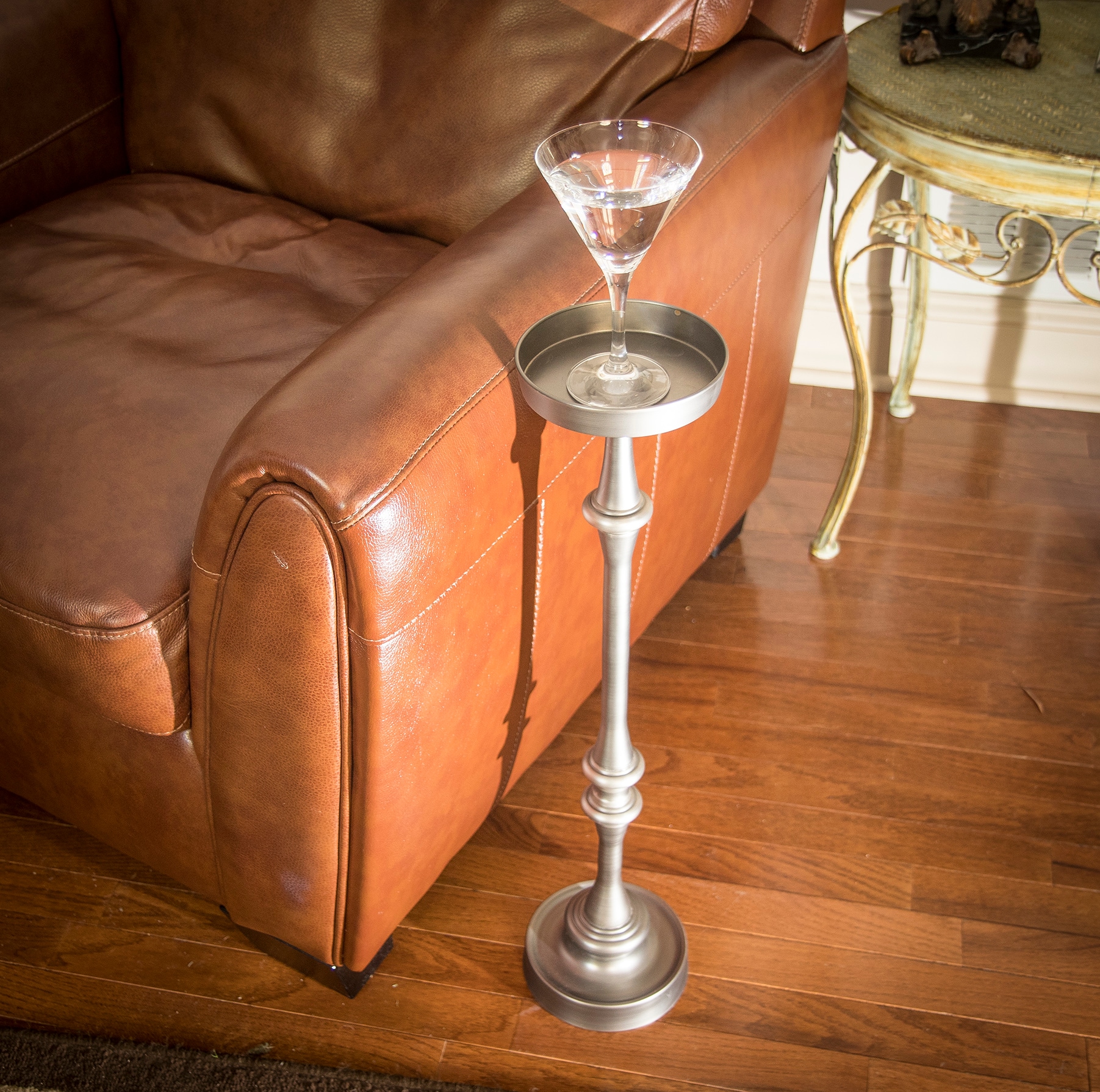 LUXEYARD 26 Inch Round Iron Martini Side Tables Set of 2 Brushed Silver ...
