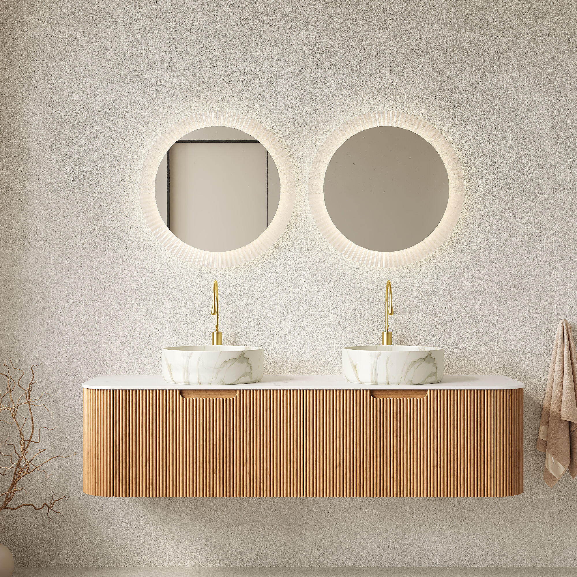 GDFStudio Dina 60 in. Wall-Mounted Curved Edges Striped Bathroom ...