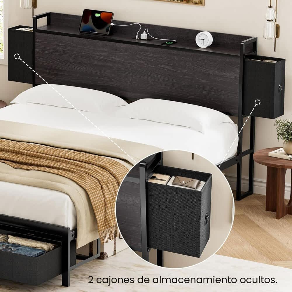 Aok Garden Full Bed Frame Storage Headboard Platform Bed with 2 Drawers ...
