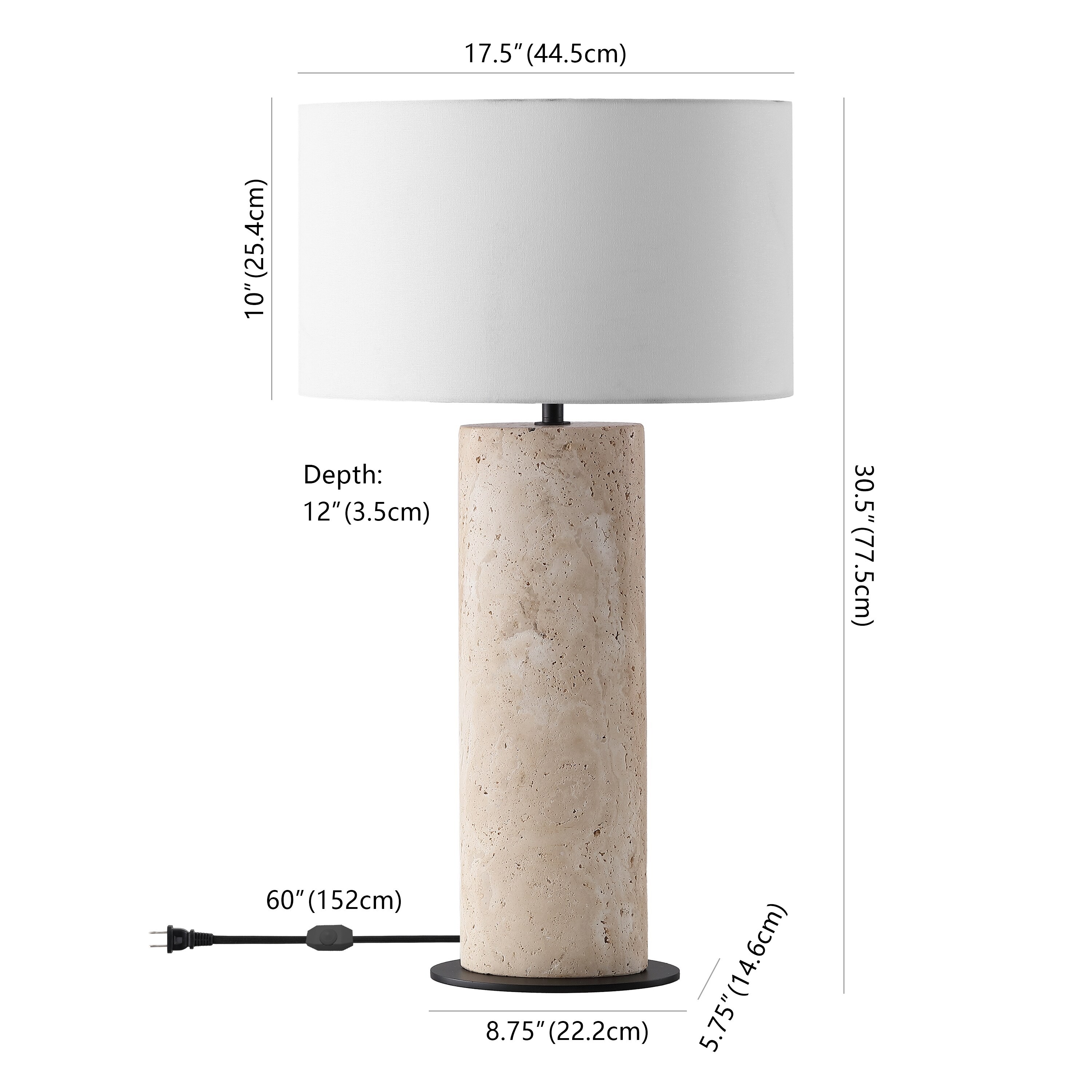 Safavieh Jillianna Round Travertine Table Lamp/Travertine/White in the ...