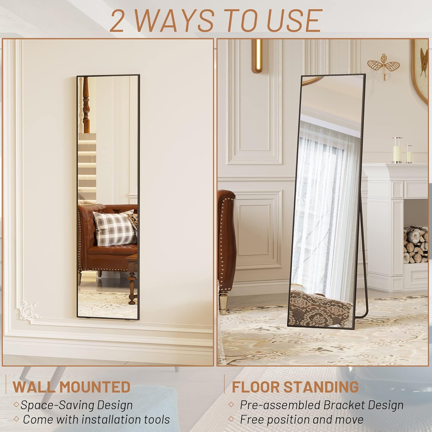Vlsrka 63 x 16 Inch Full Length Floor Mirror Free Standing or Wall ...